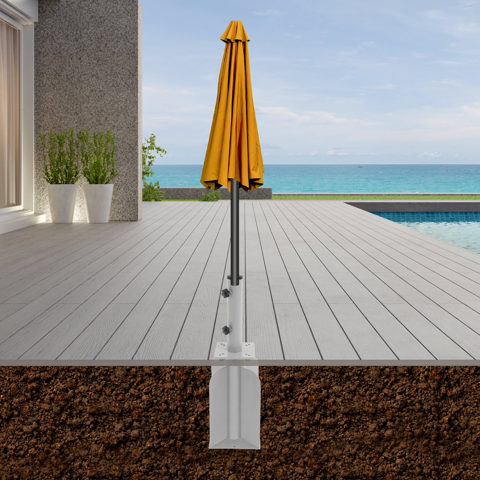 ToppiJoy Outdoor Embedded Umbrella Stand, Patio Cantilever Umbrellas ...