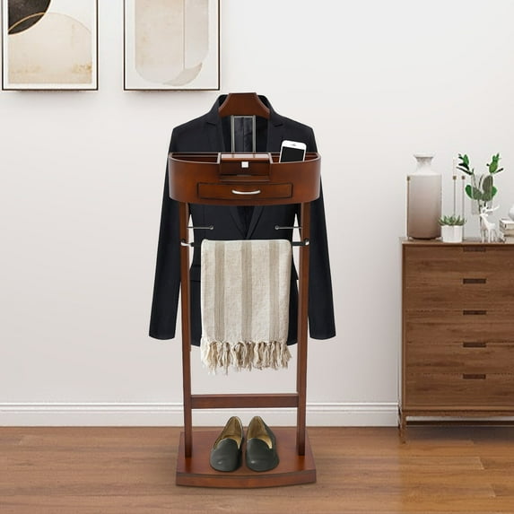 ToppiJoy Portable Wood Suit Rack, Freestanding Clothing Valet Stand ...