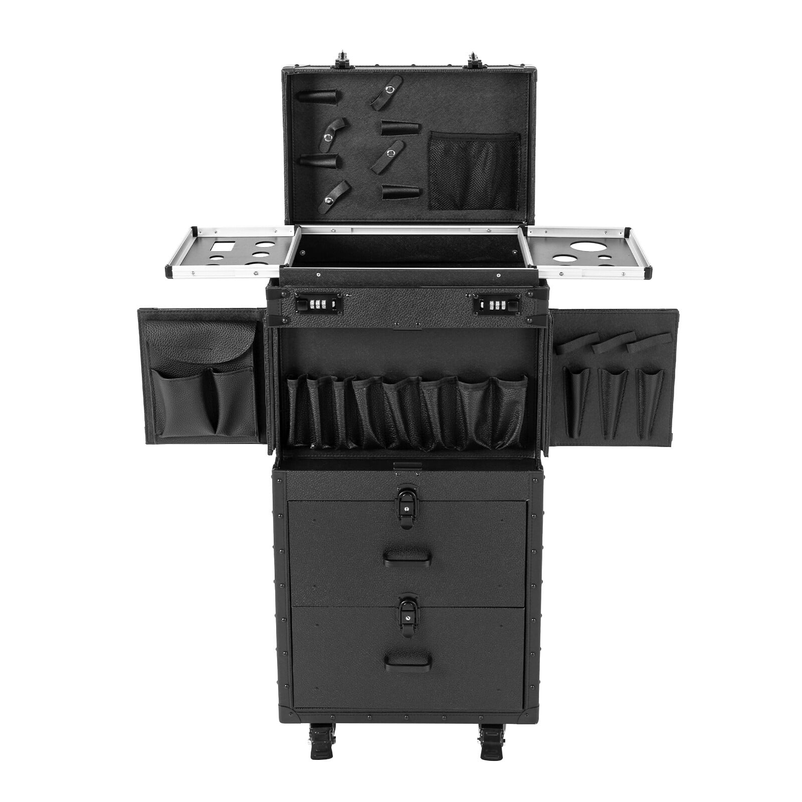 ToppiJoy Rolling Lockable Makeup Train Case, Large Cosmetic Organizer ...