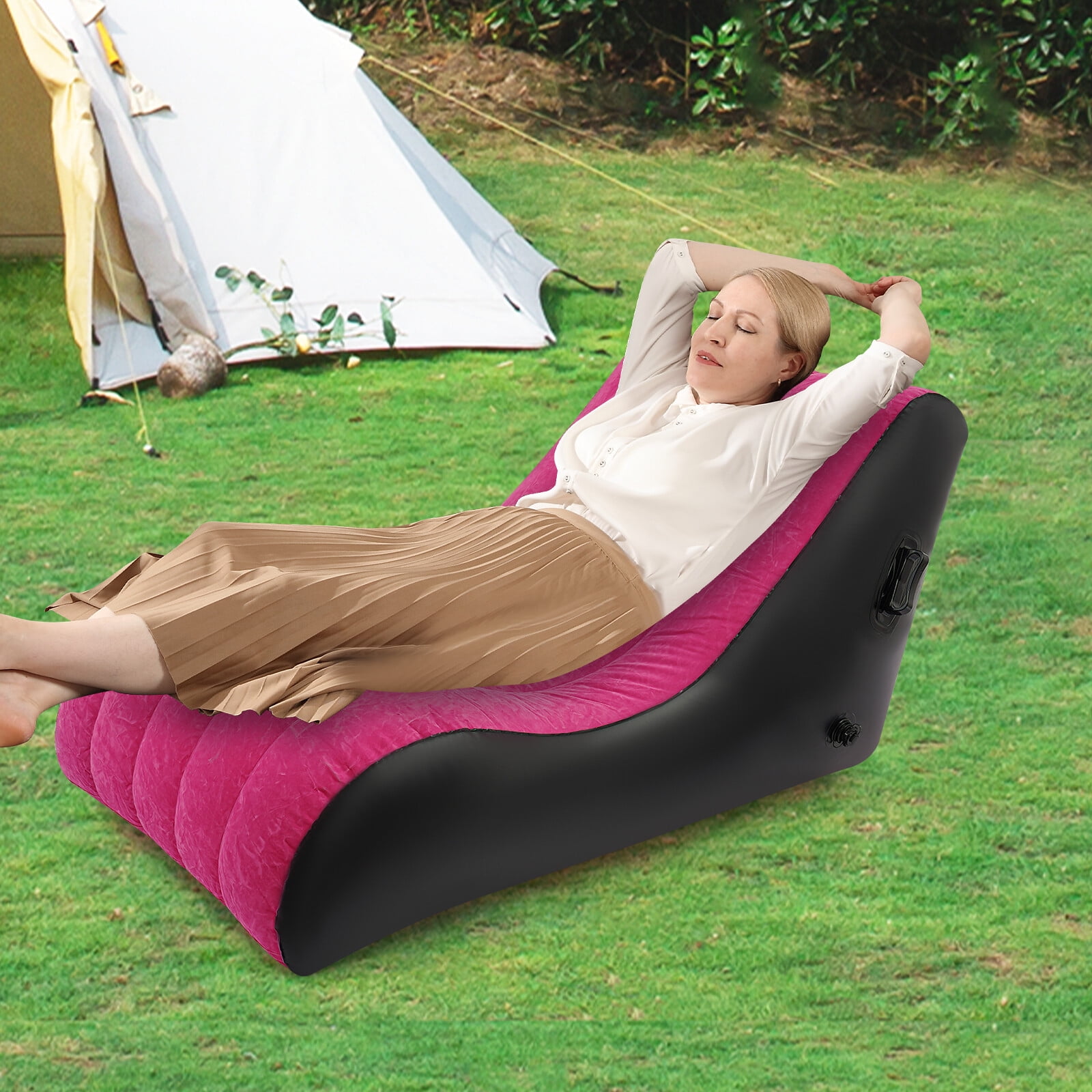 ToppiJoy Rose-red Inflatable Sofa Bed with Air Pump, Backrest Bed ...