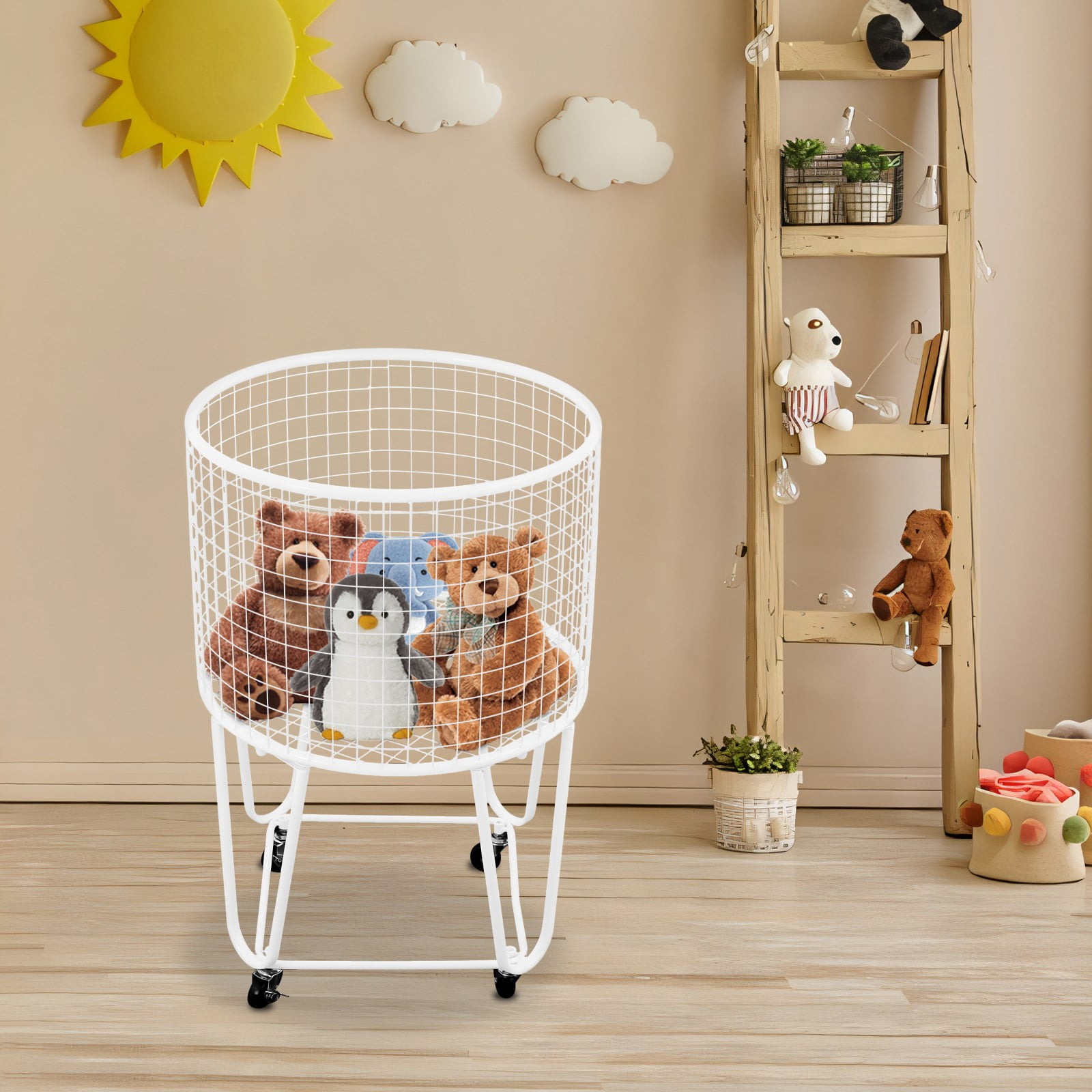 ToppiJoy Round Mesh Laundry Basket Storage Cart, Metal Storage Cart ...