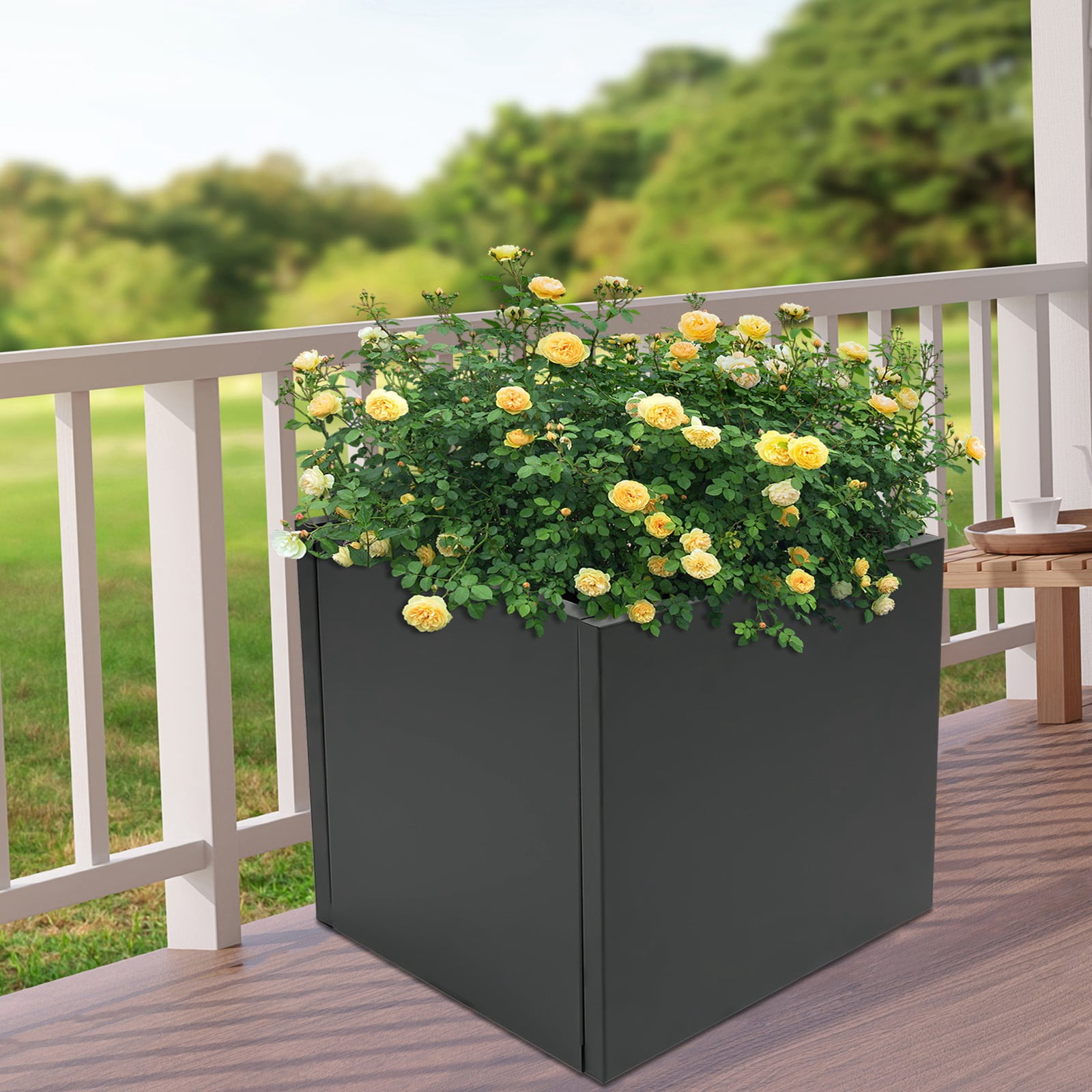ToppiJoy Steel Planter Box Black Metal Planter, Large Square Indoor ...