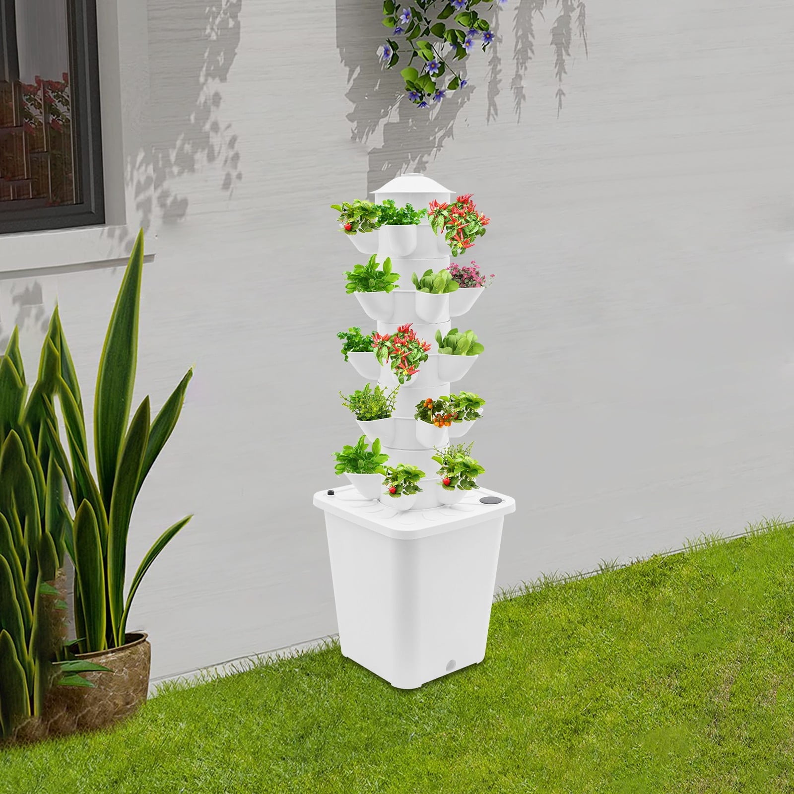 ToppiJoy White 25-Plant Vertical Tower Garden System, Indoor Hydroponic ...