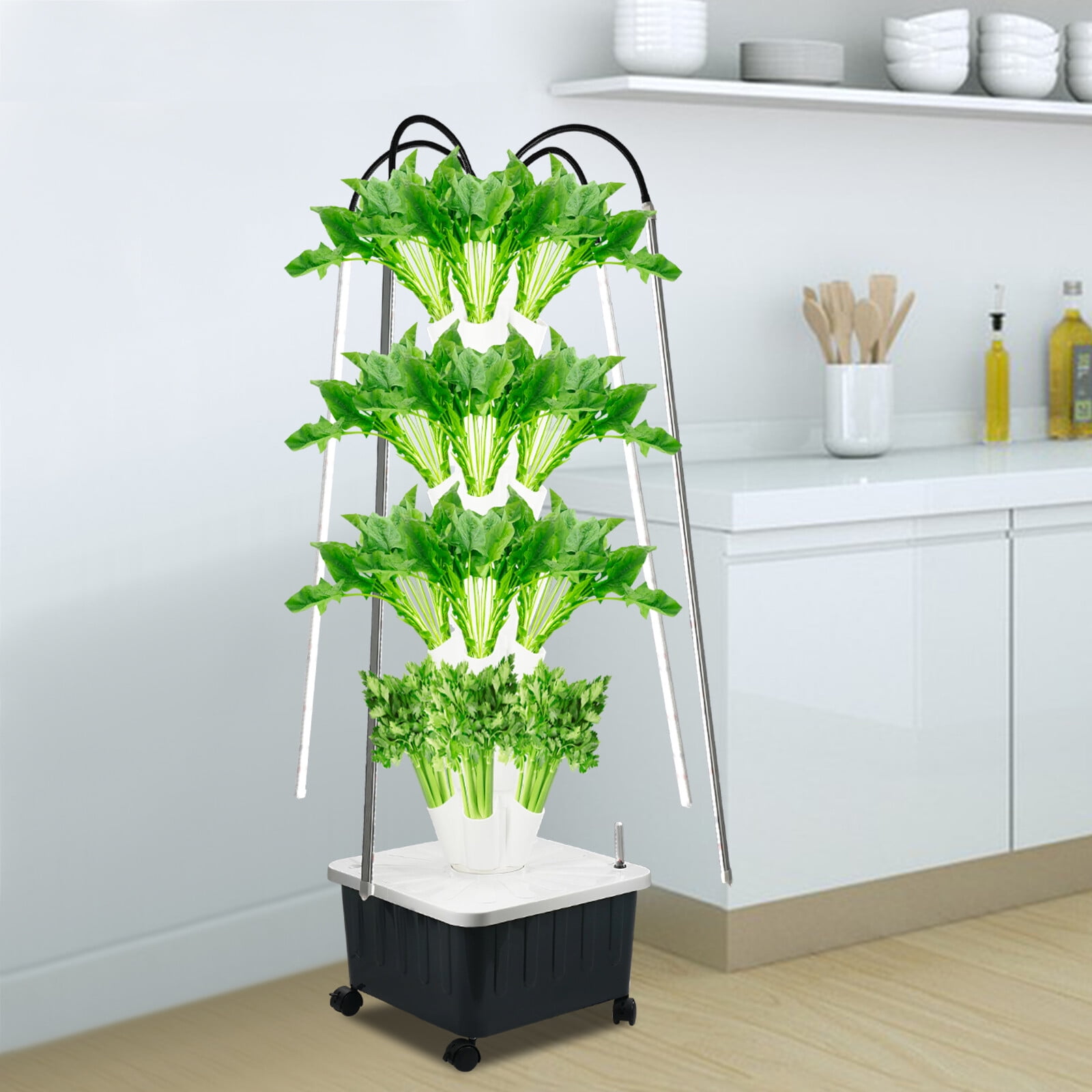 ToppiJoy White Hydroponics Growing System Tower Kit with Led Light ...