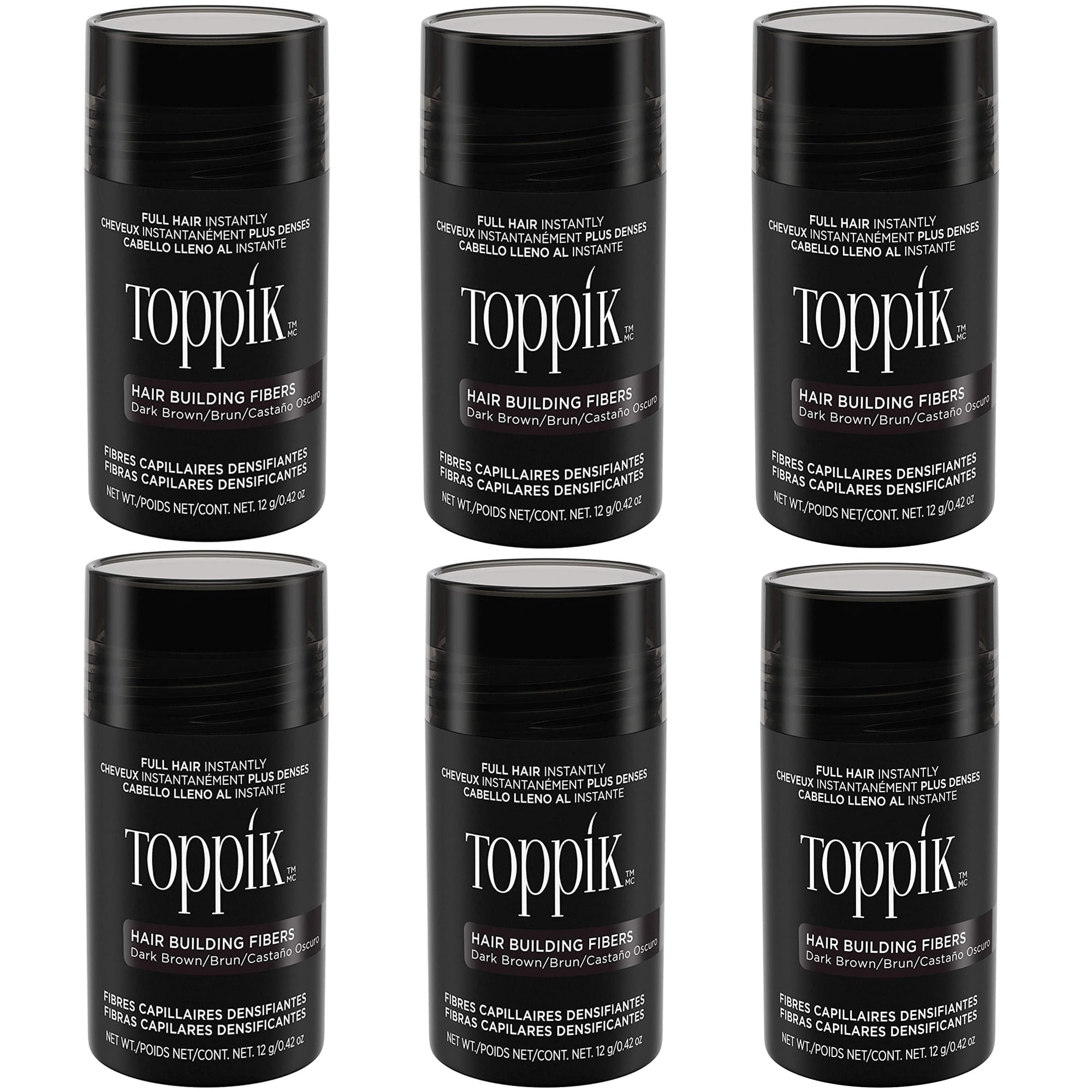 Toppik Hair Building Fibers, Dark Brown 0.42 oz (Pack of 6) - Walmart.com
