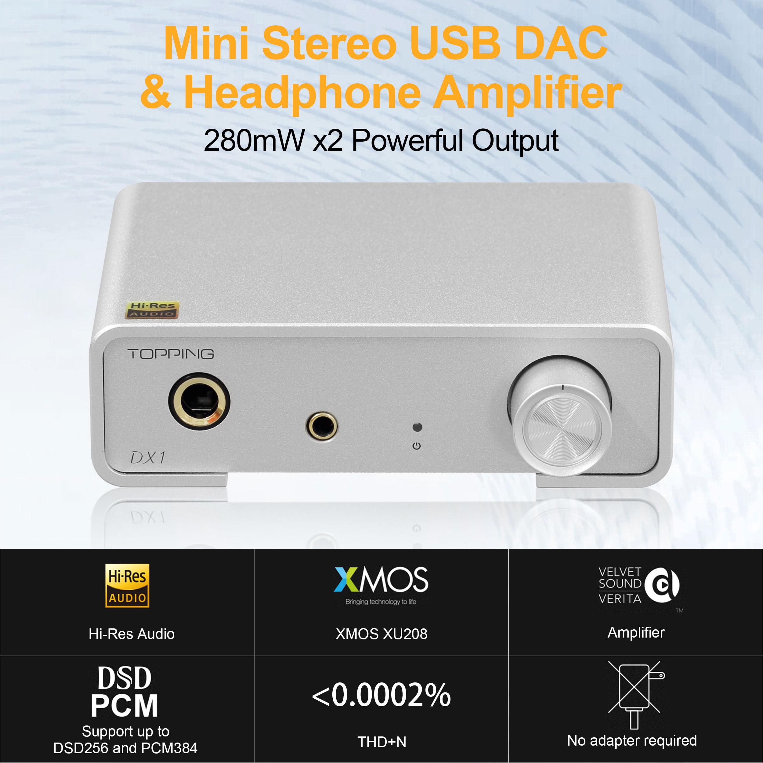 Topping DX1 Mini Stereo DAC Headphone Amplifier Combo - 280mW x2 Powerful Output Two-Stage GAIN ...