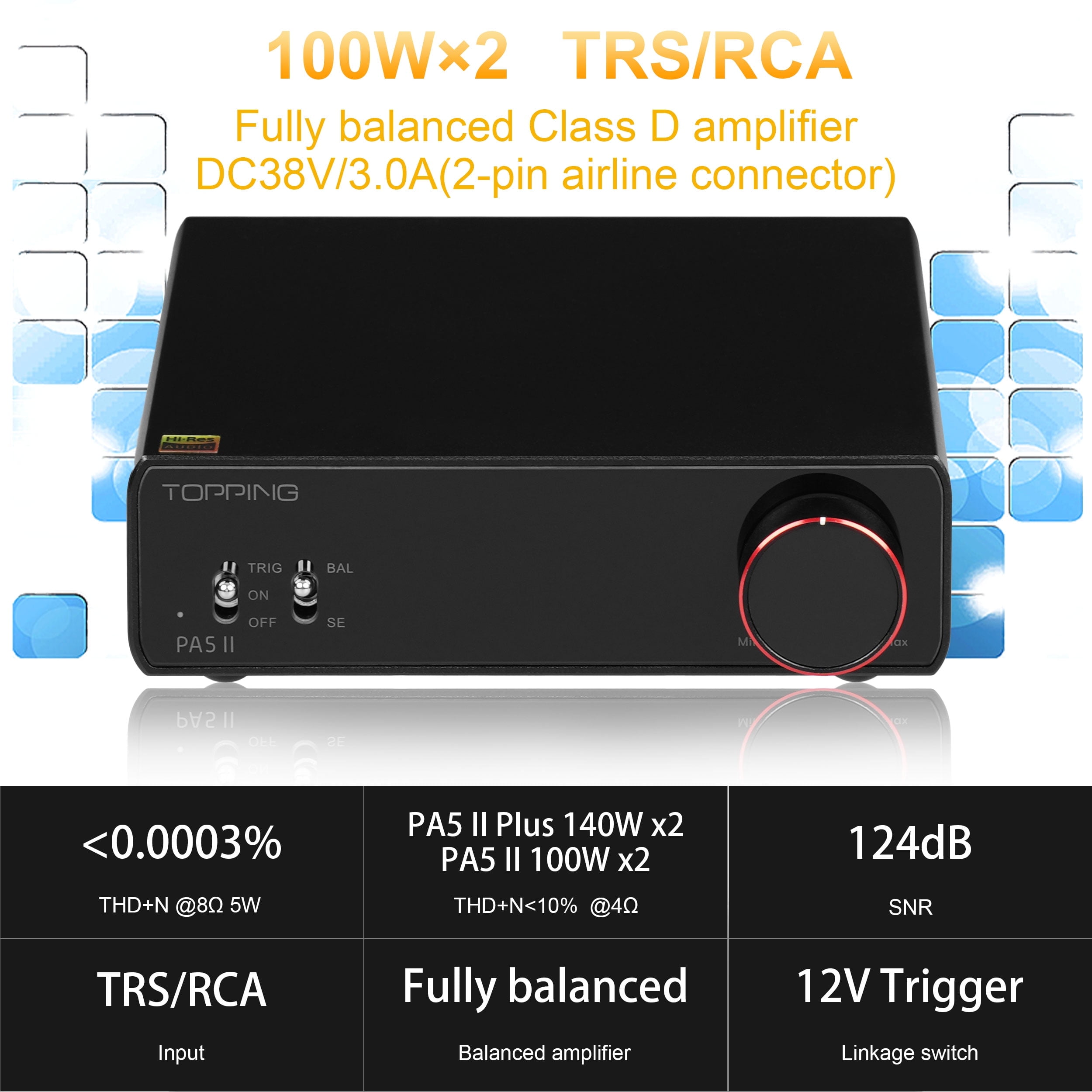 Topping PA5 II: 100W x 2 Class D Power Amplifier, Balanced AMP, TRS/RCA, 12V Trigger - Walmart.com