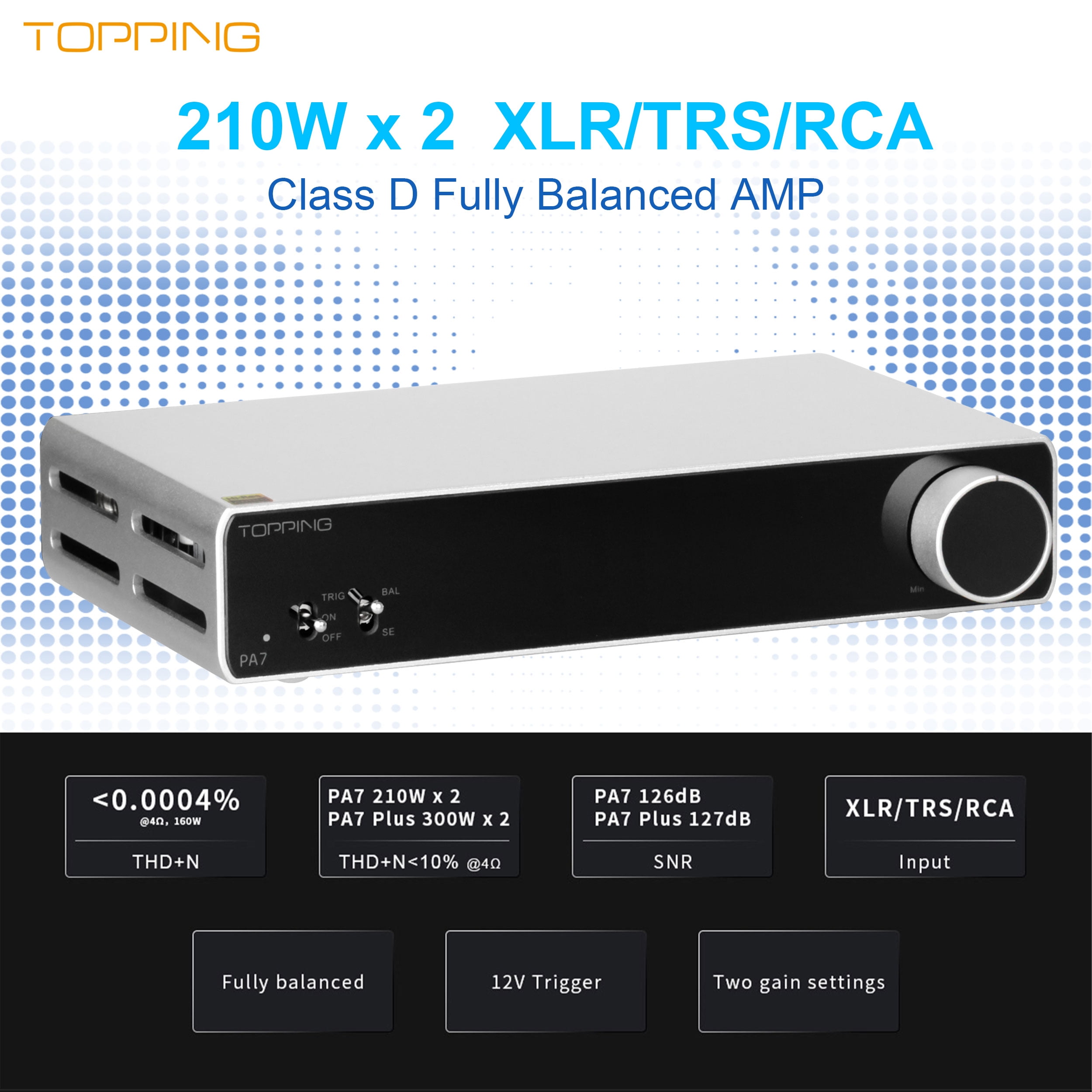 Topping PA7 Power Amplifier 210W x 2 Class D Fully Balanced AMP XLR/TRS ...