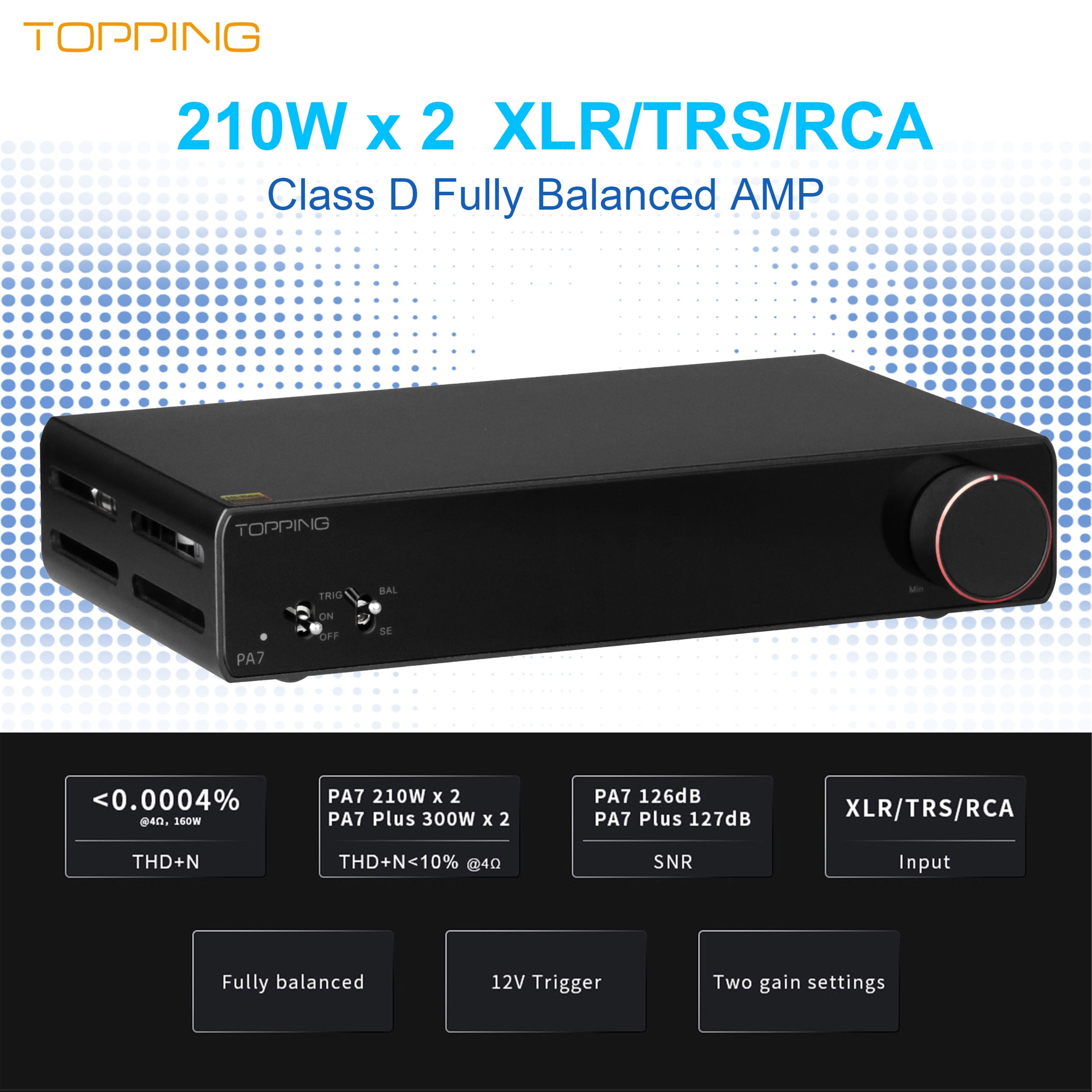 Topping PA7 Power Amplifier 210W x 2 Class D Fully Balanced AMP XLR/TRS ...