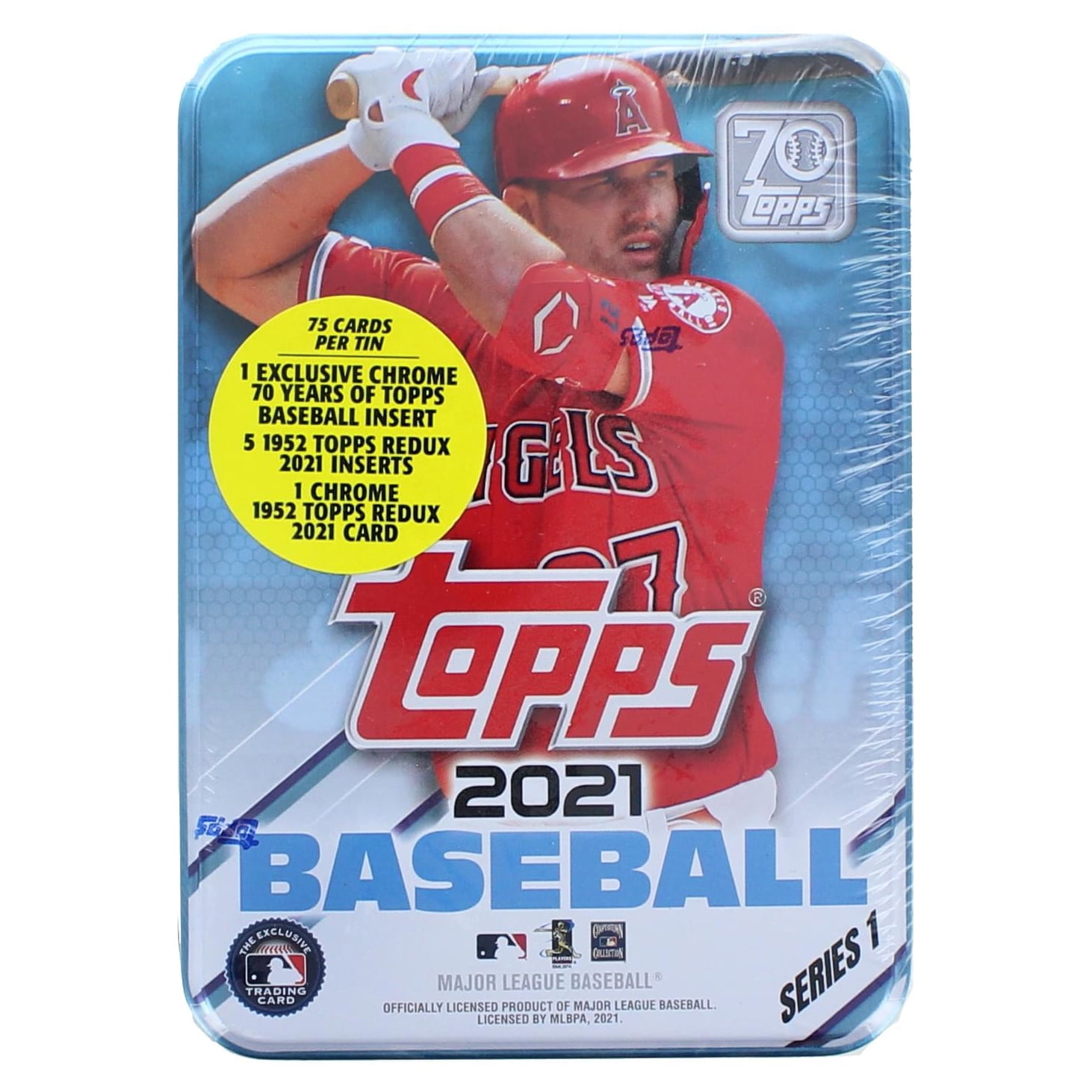 Topps 2021 MLB Series 1 Baseball Tin | 75 Chrome Cards - Walmart.com