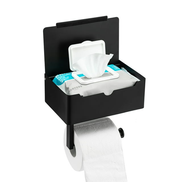 Toprema Matte Black Toilet Paper Holder Tissue Roll Hanger With Shelf