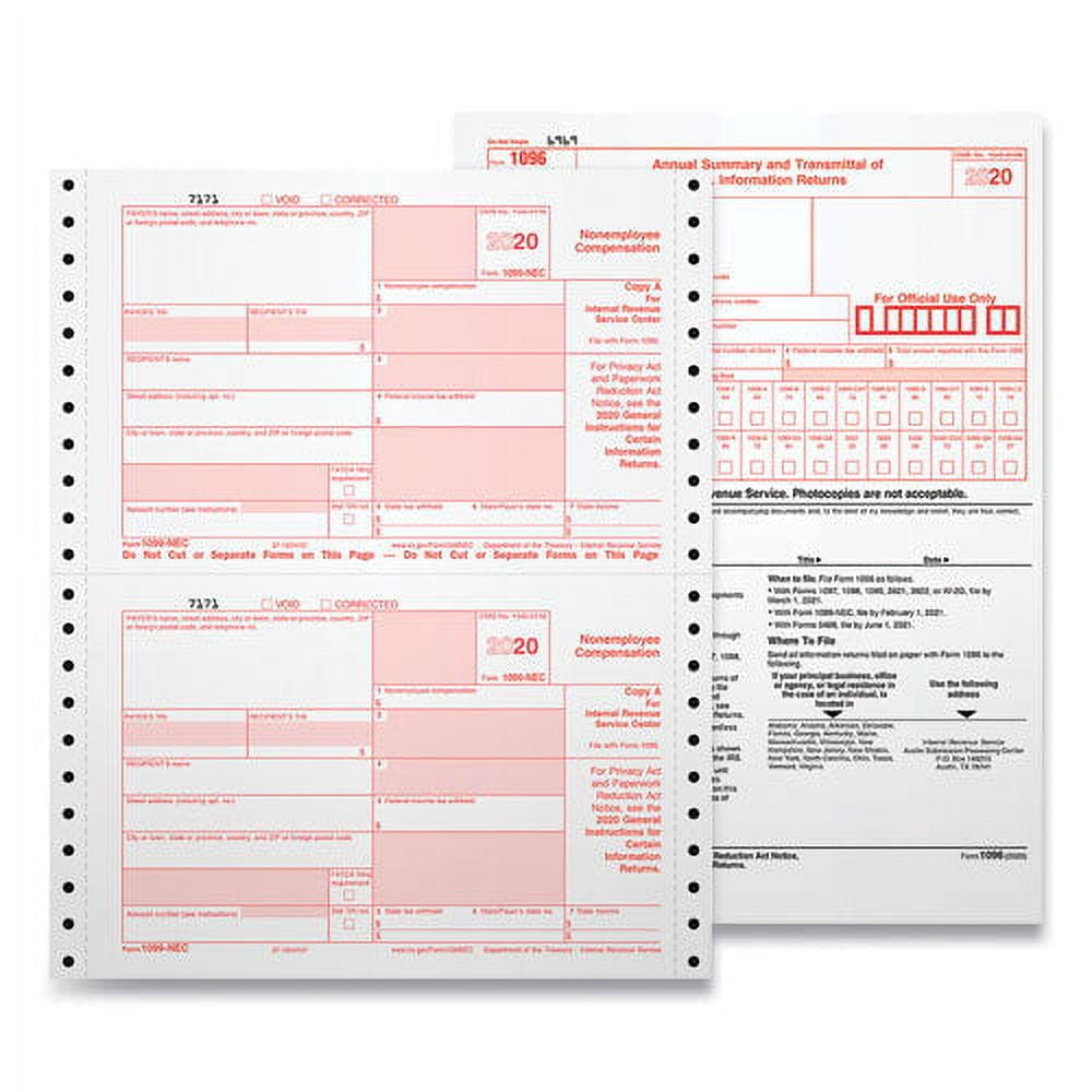 Tops 4-Part 1099-Nec Continuous Tax Forms, 8.5 X 11, 24-Pack - Walmart.com