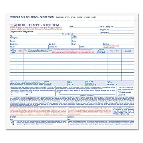 Tops Adams Bill of Lading Form, Simplified Format, 3 Part, Carbonless ...