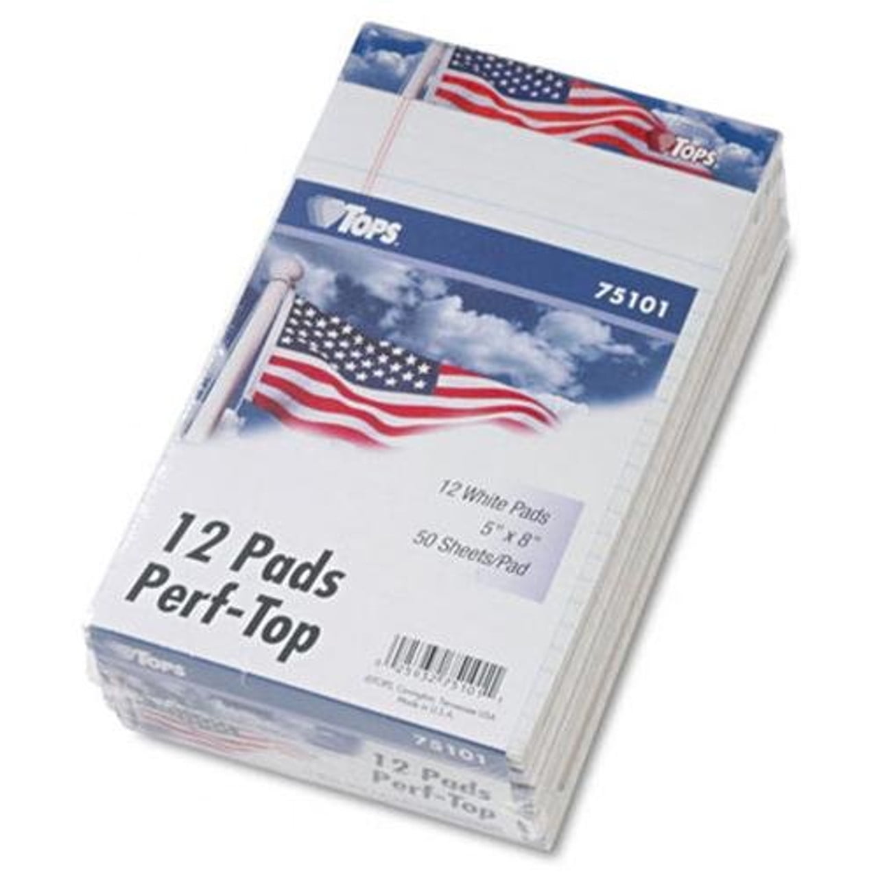 Tops American Pride Writing Tablet, Us Flag Headtape, White, 50 Sh/pd ...