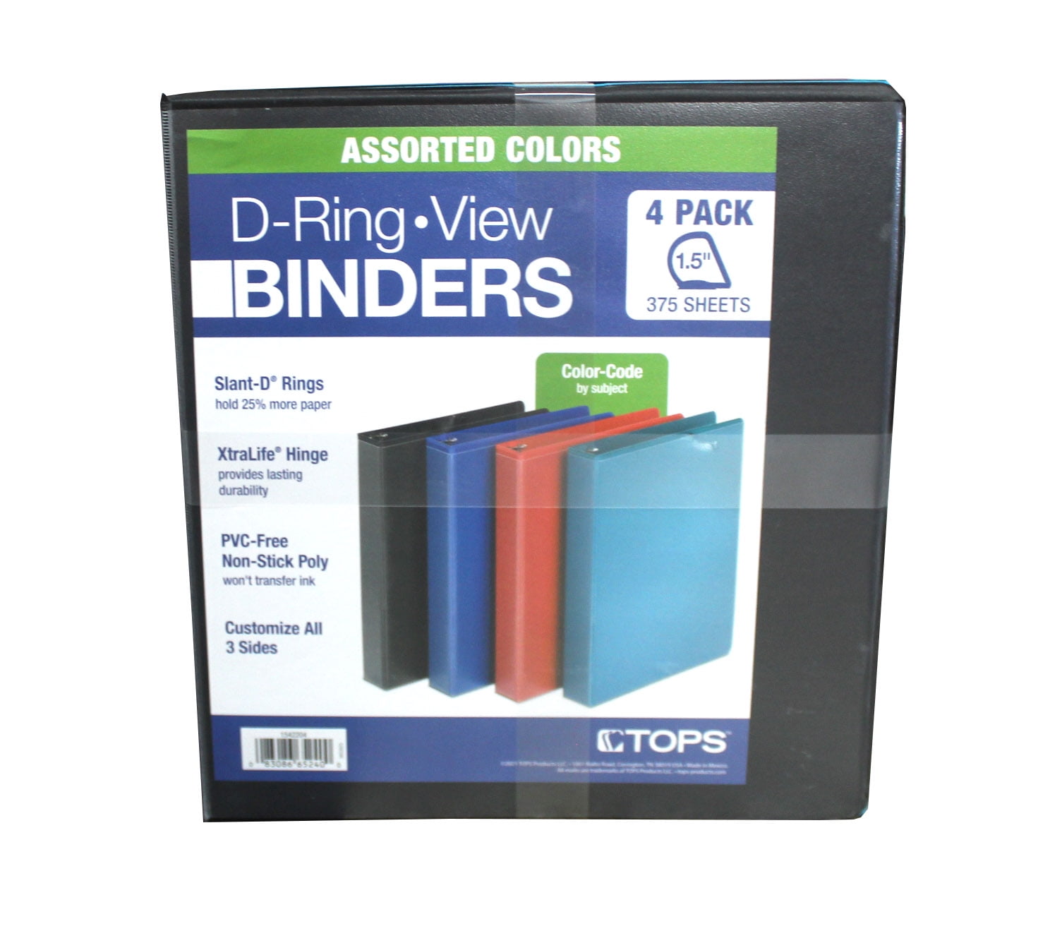 Tops D-Ring 1.5 Inch View Binders 4-Pack (Assorted Colors) - Walmart.com