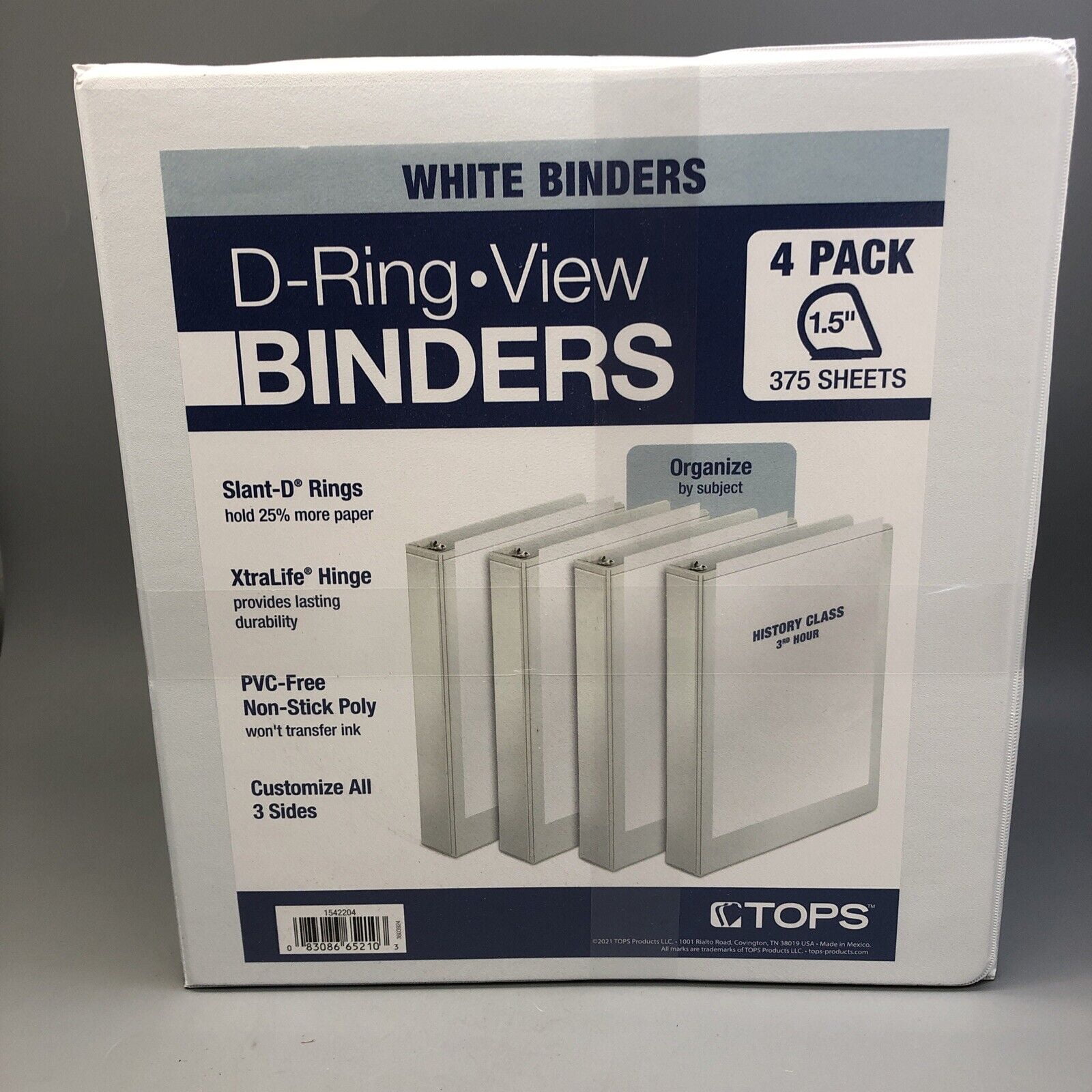 Tops D-Ring 1.5 Inch View Binders 4-Pack (White) - Walmart.com