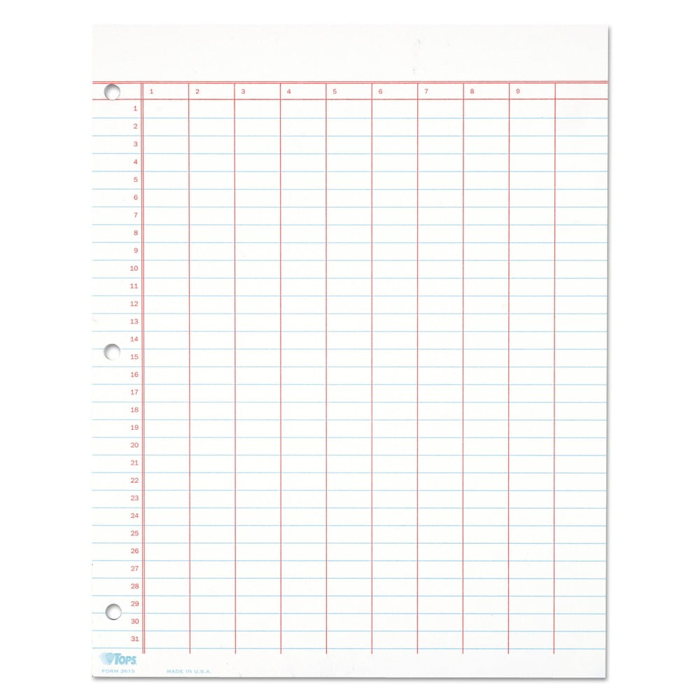 Tops Data Pad w/Numbered Column Headings 11" x 8 1/2" White 50 Sheets ...