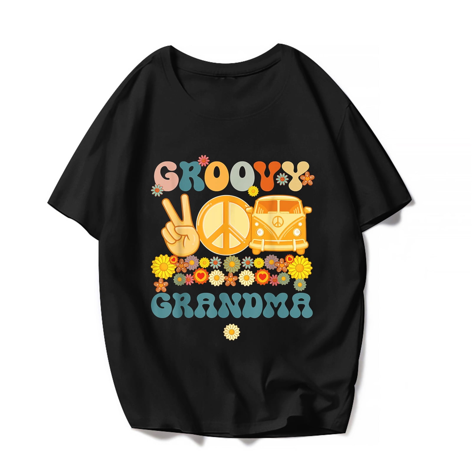 Tops For Women Groovy Grandma Peace Cute T-Shirt Sunshine Nana Mother's ...