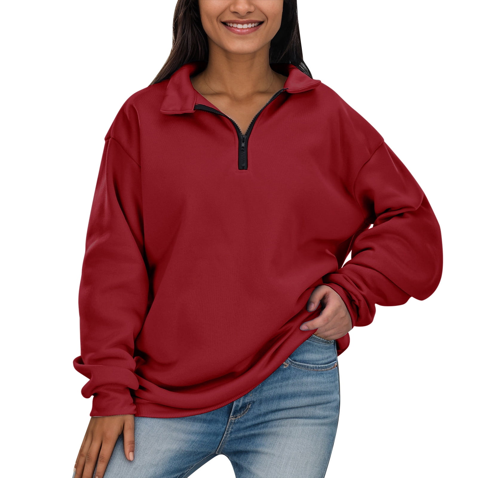 Tops For Womens Oversized Half Zip Pullover Long Sleeve Sweatshirt