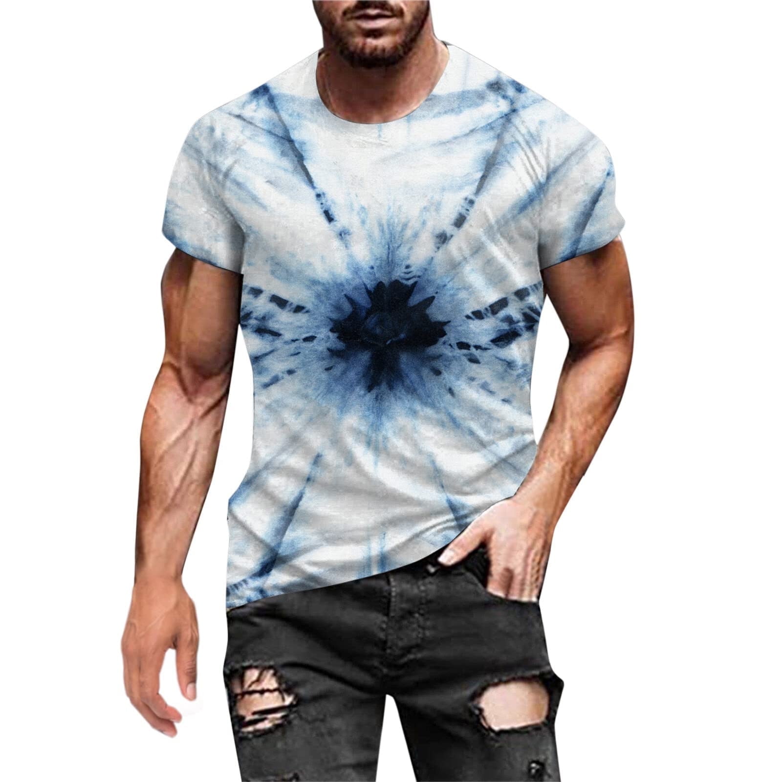 Tops for Men Men's Fashion Summer Neckline T-shirt Printing Pattern ...