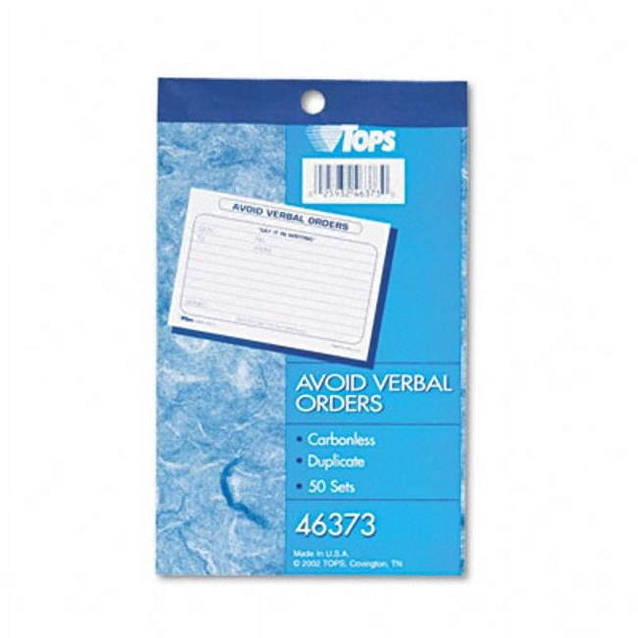 Tops Order/Avoid Verbal Orders 7 x 4-1/4 Carbonless Duplicate 50 Sets ...