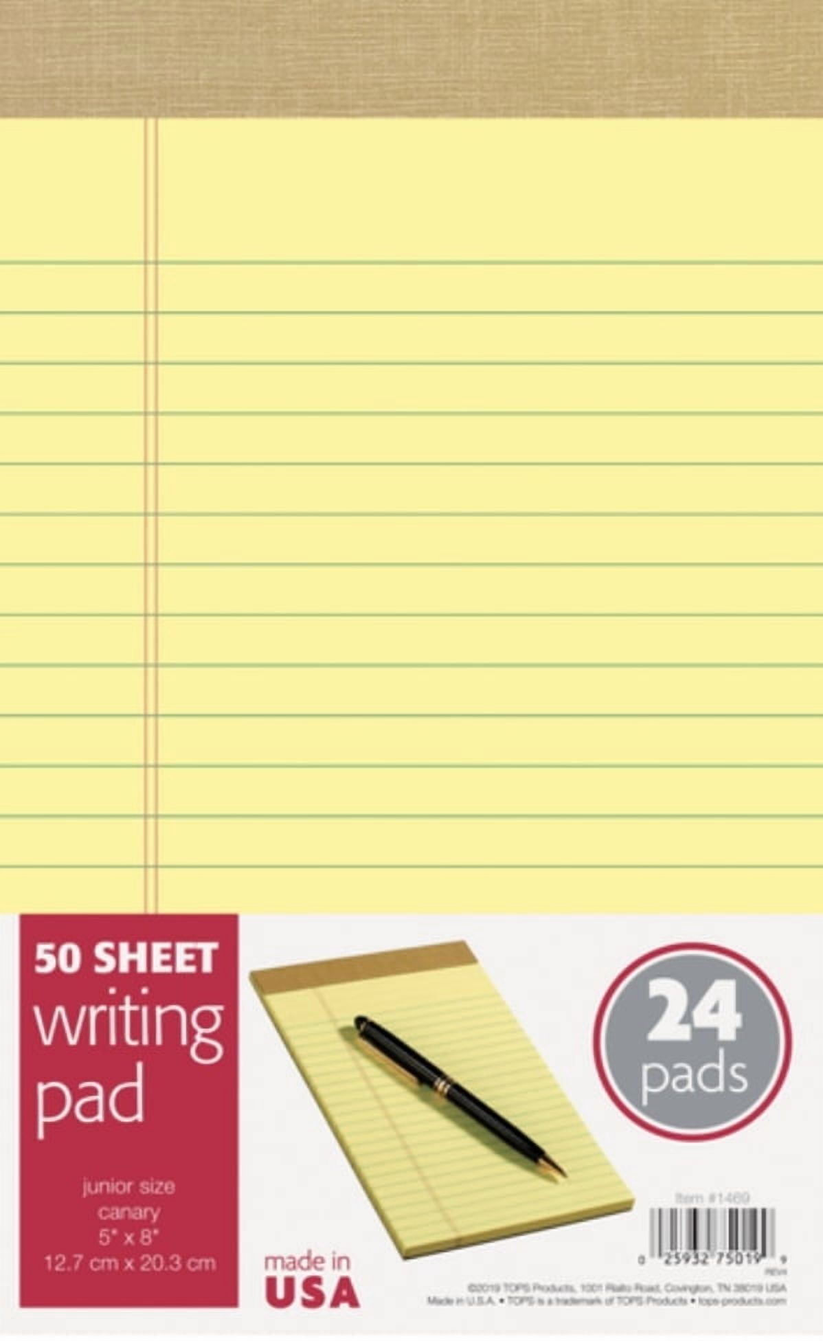 Tops Perforated Junior Size 50 Sheet Writing Pad Canary Yellow 24 Count ...