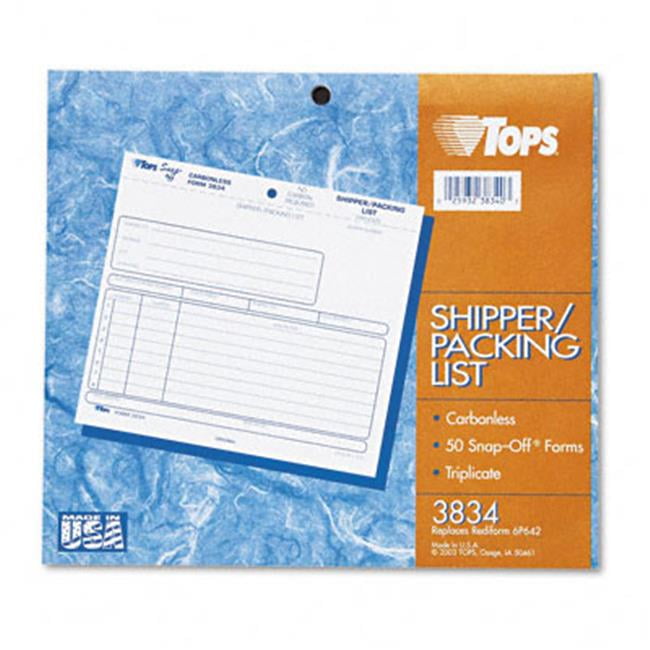 Tops Shipper Packing List 8-1/2 x 7 Carbonless 3-Part 50 Loose Form ...
