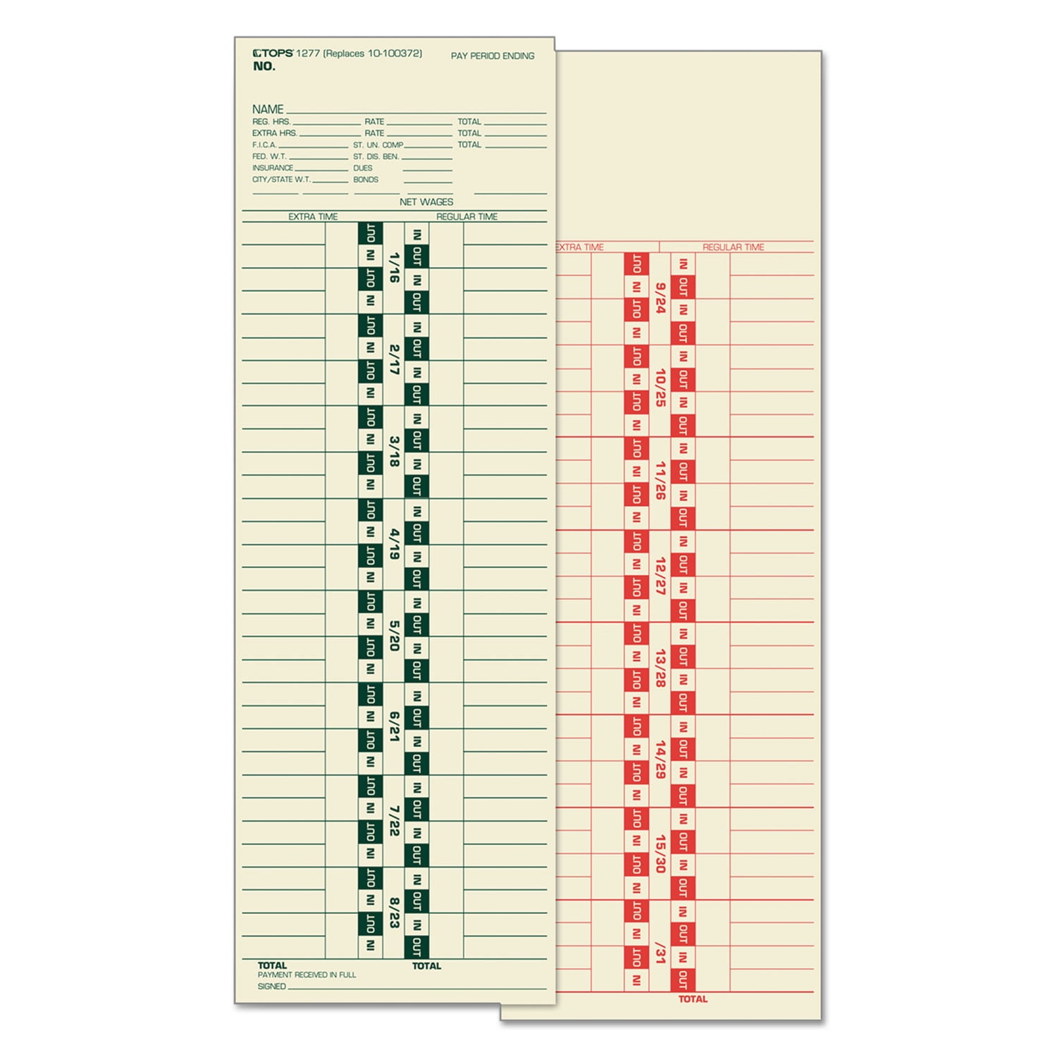 Tops Time Card for Simplex Semi-Monthly 3 1/2 x 10 1/2 500/Box 1277 ...