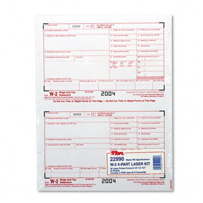 Tops W-2 Tax Forms for Laser Printers 4-Part Carbonless 50 Loose Form ...