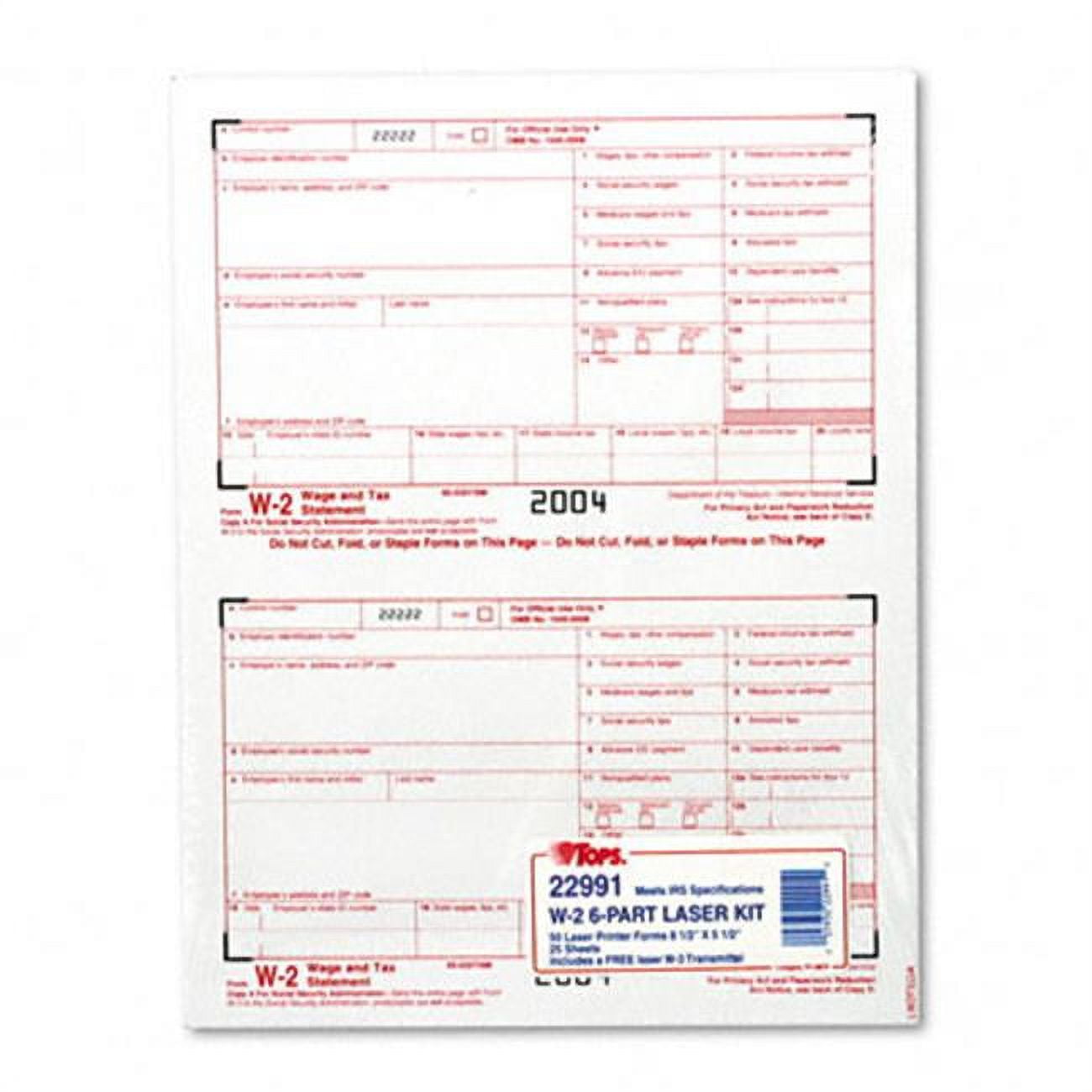 Tops W-2 Tax Forms for Laser Printers - 6-Part Carbonless - Pack of 50 ...
