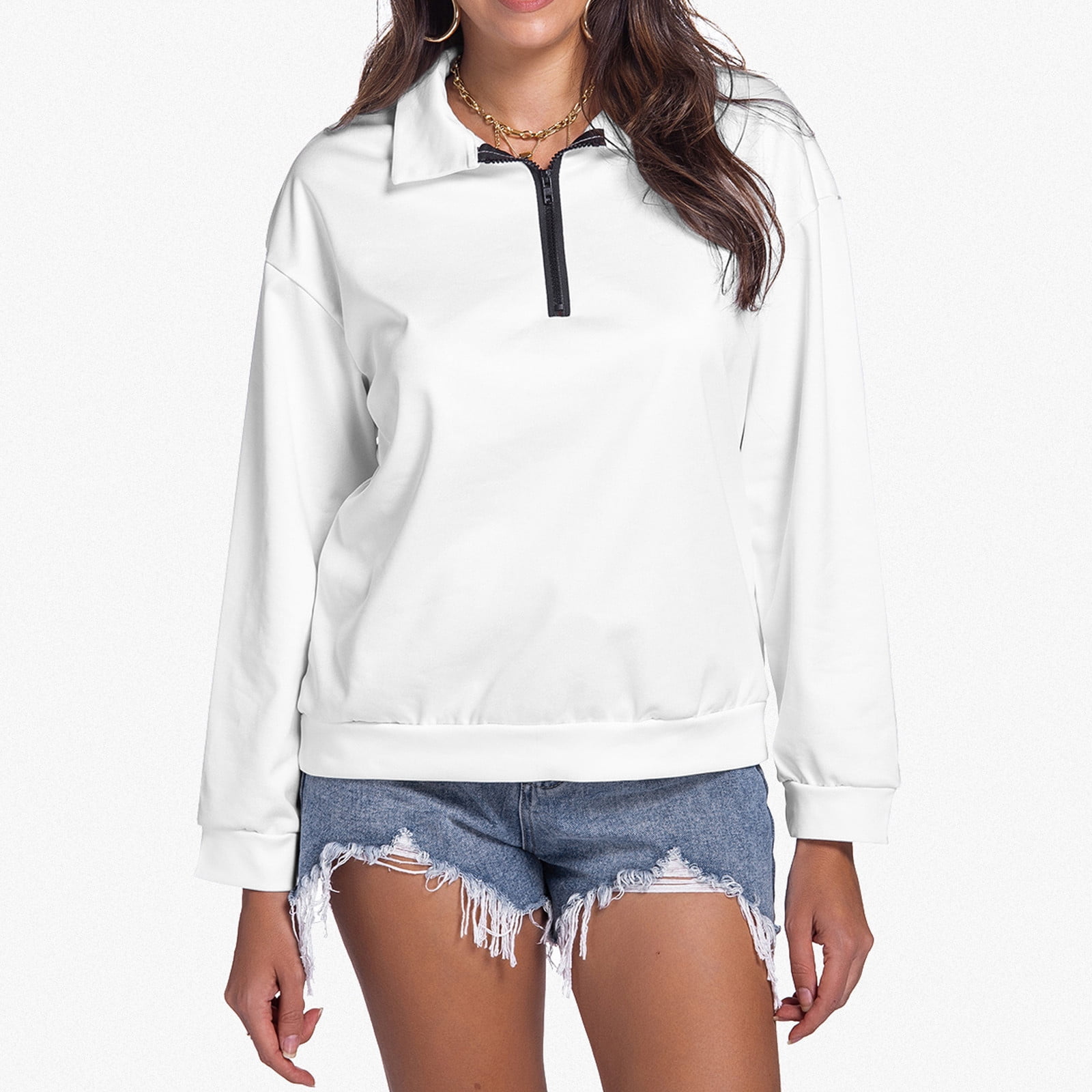 Tops For Womens Oversized Half Zip Pullover Long Sleeve Sweatshirt ...