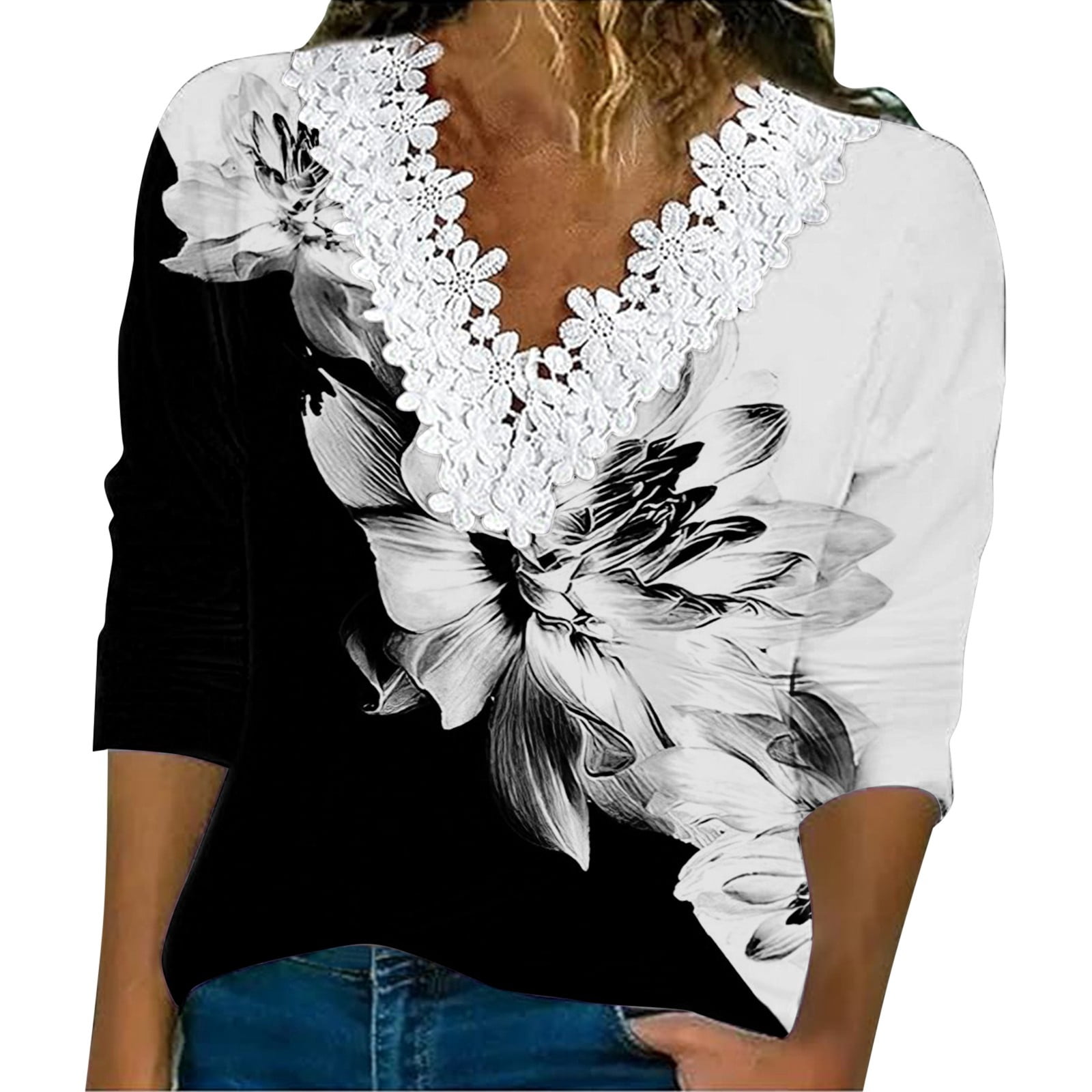 Tops Womens Summer Spring Shirts Trendy Vacation Outfits Casual Printed ...