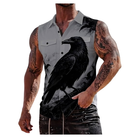 Tops for Men Sleeveles Shirts Gothic Print Vest For Outdoors Button ...