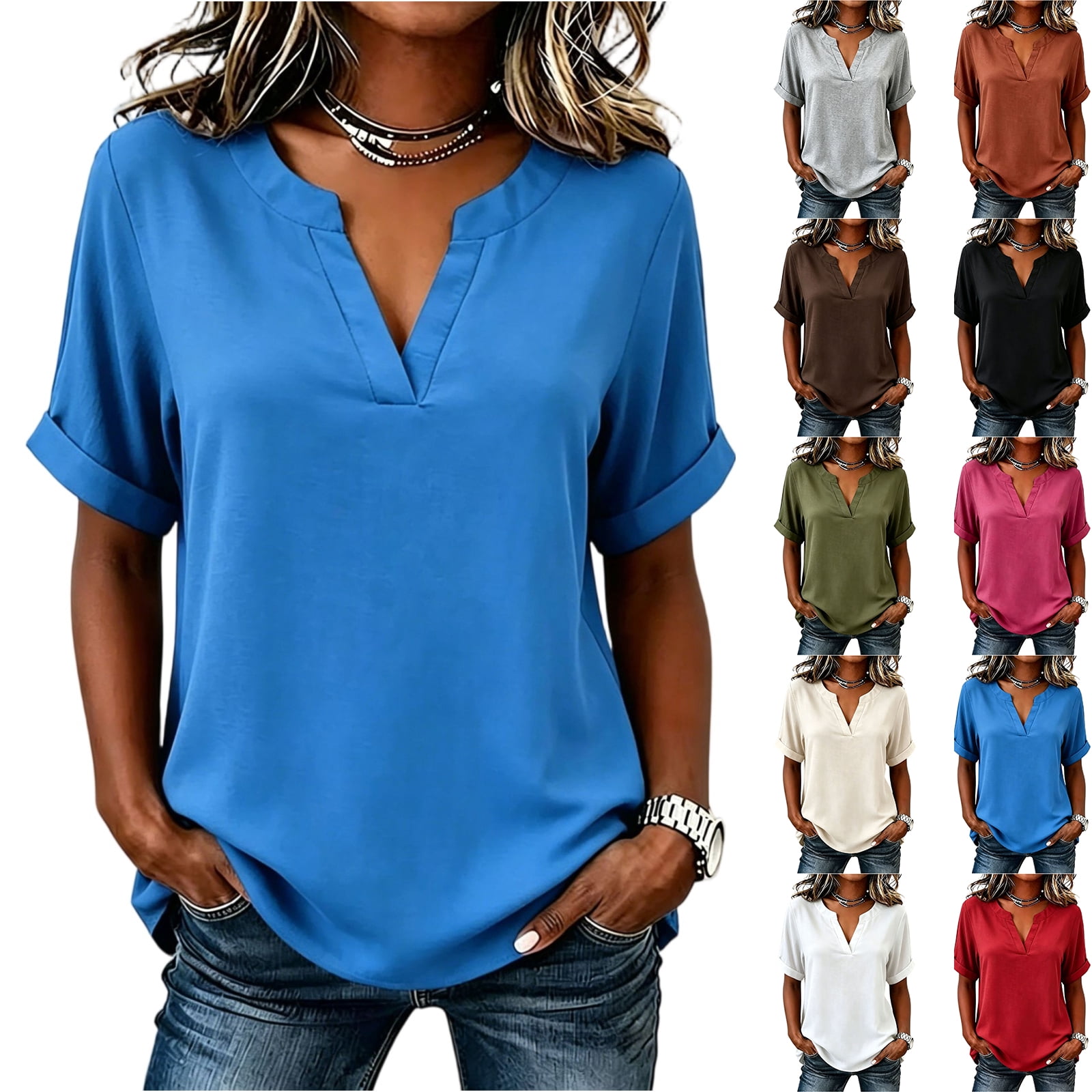 Tops for Women 2026 Short Sleeve V Neck Shirts Casual Lightweight ...