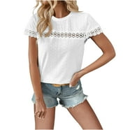 Nlife Women Eyelet Embroidered Cotton Blouse Lace Short Sleeve V Neck ...