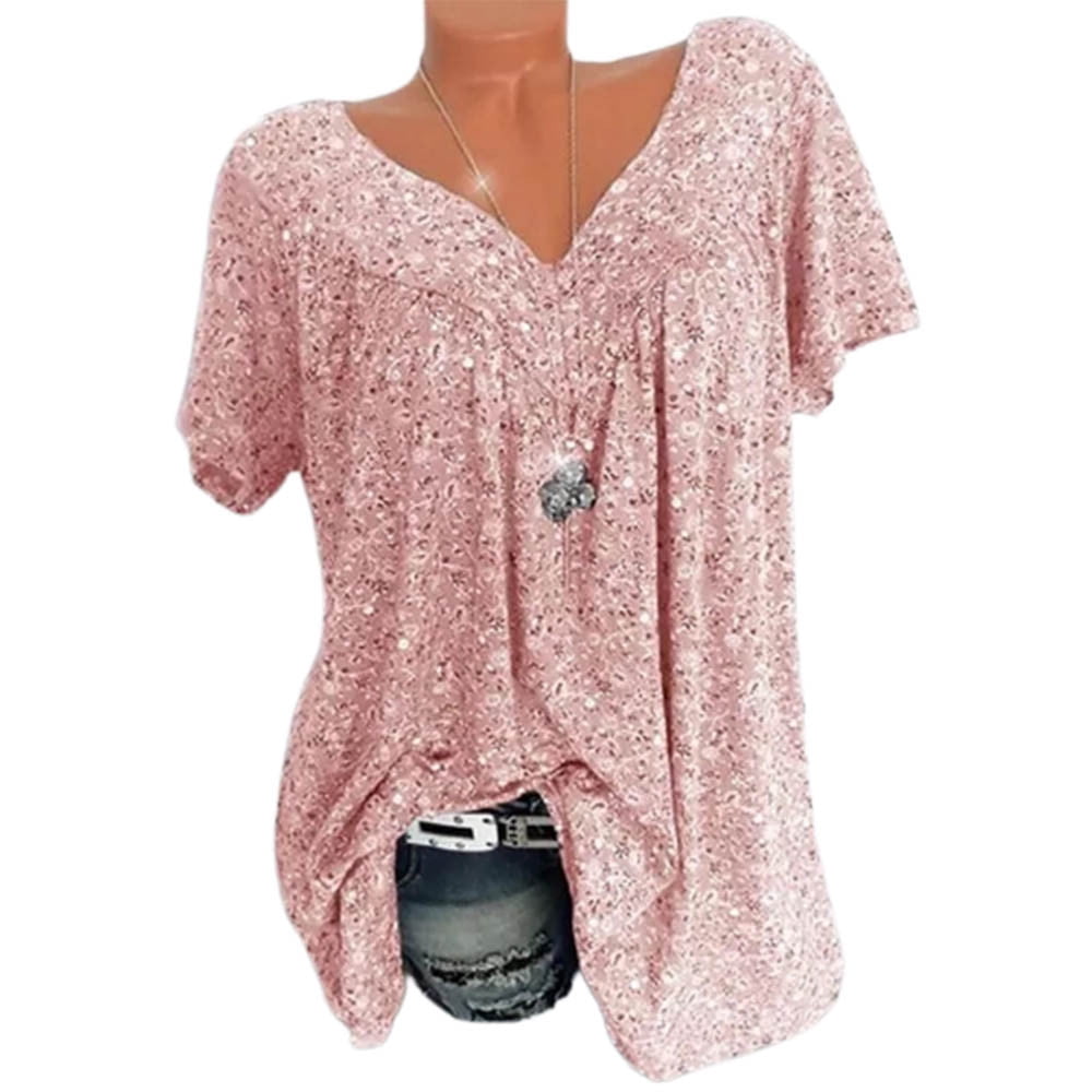 Tops for Women Plus Size Short Sleeve Blouse Shirts Polyester Multiple ...
