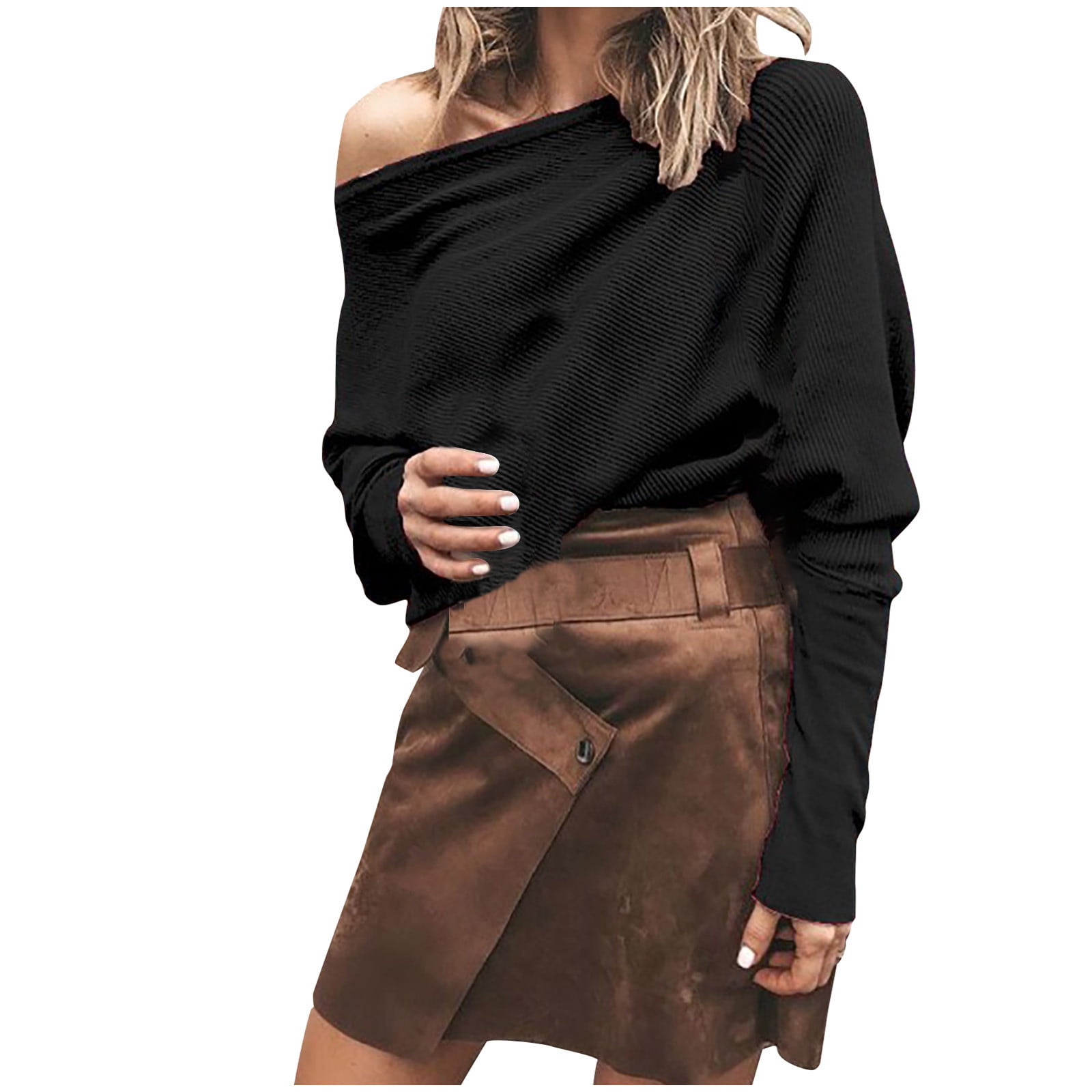 Tops for Women Sexy Casual Sloping Shoulder Tshirt Shirt Long Sleeve ...