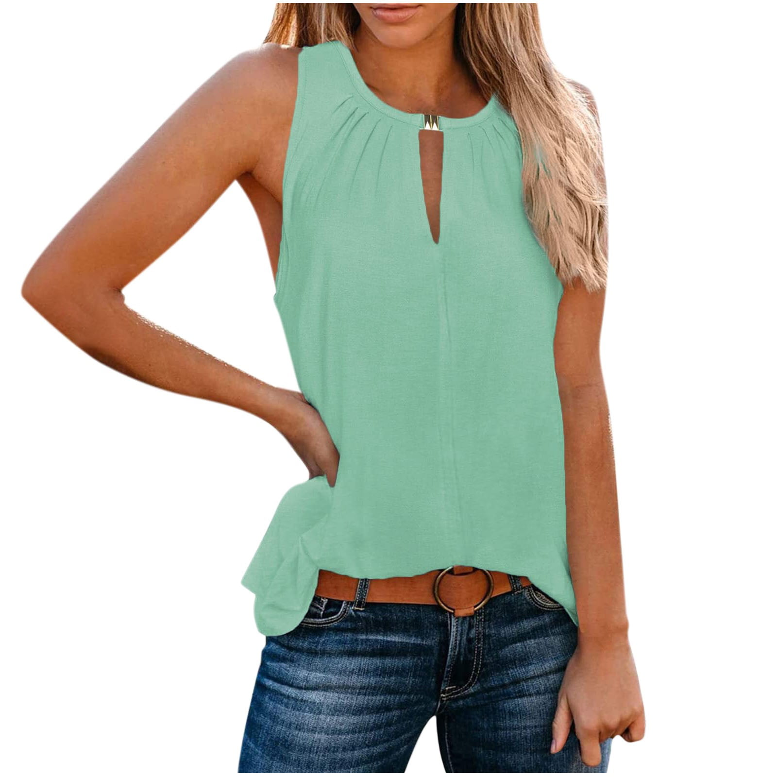 Tops for Women Trendy 2024 Tank Tops Keyhole Neck Sleeveless Blouses ...