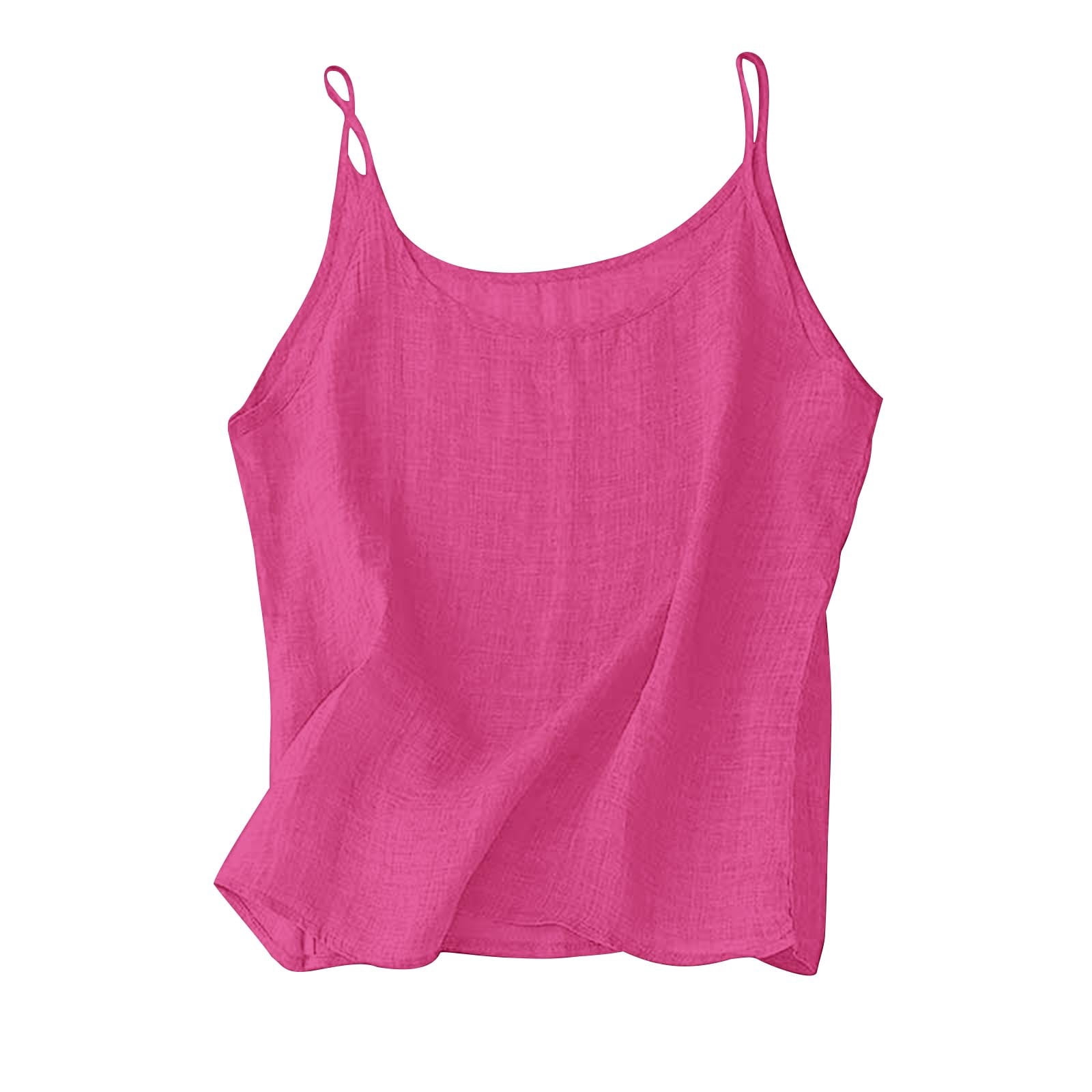 Tops for Women Trendy Cotton Linen Spaghetti Strap Loose Fit Sleeveless ...