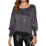 Tops for Women Trendy Glitter V Neck Double Layer Mesh Long Sleeve ...