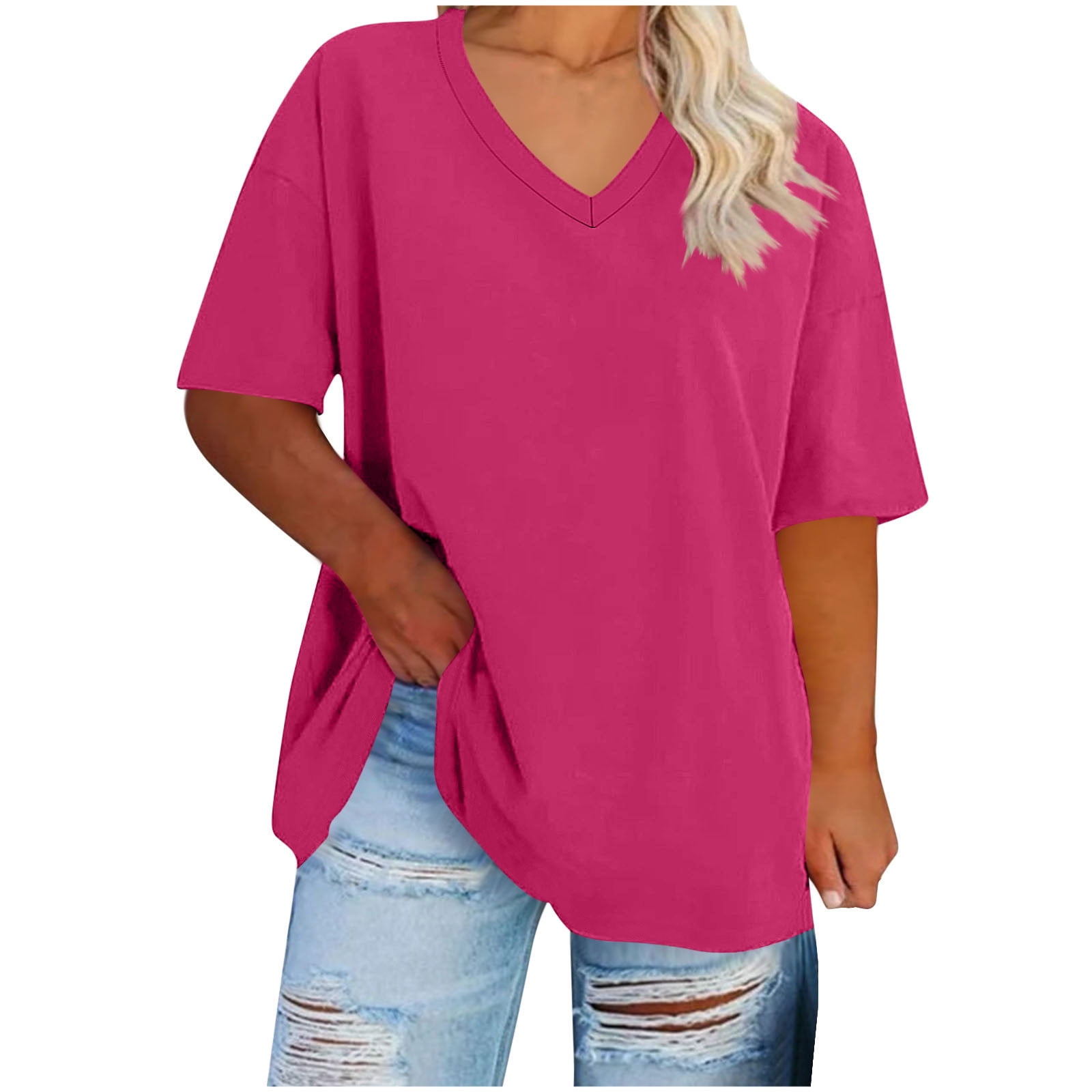 Yijfswar Womens Plus Size V Neck T Shirts Short Sleeve Tops Casual ...