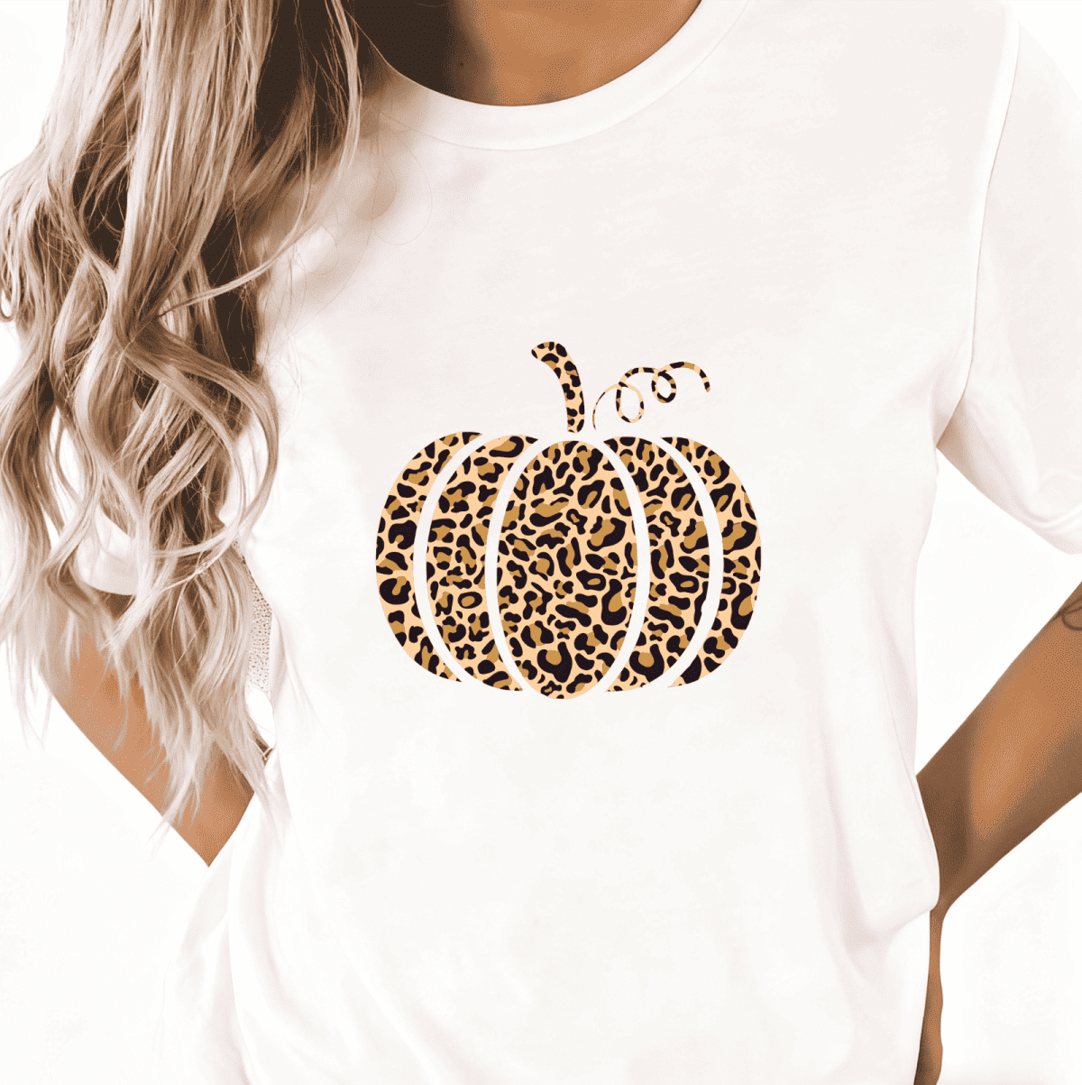 Tops for Women White Leopard Pumpkin Graphic Print Tshirt S-5XL Fall ...