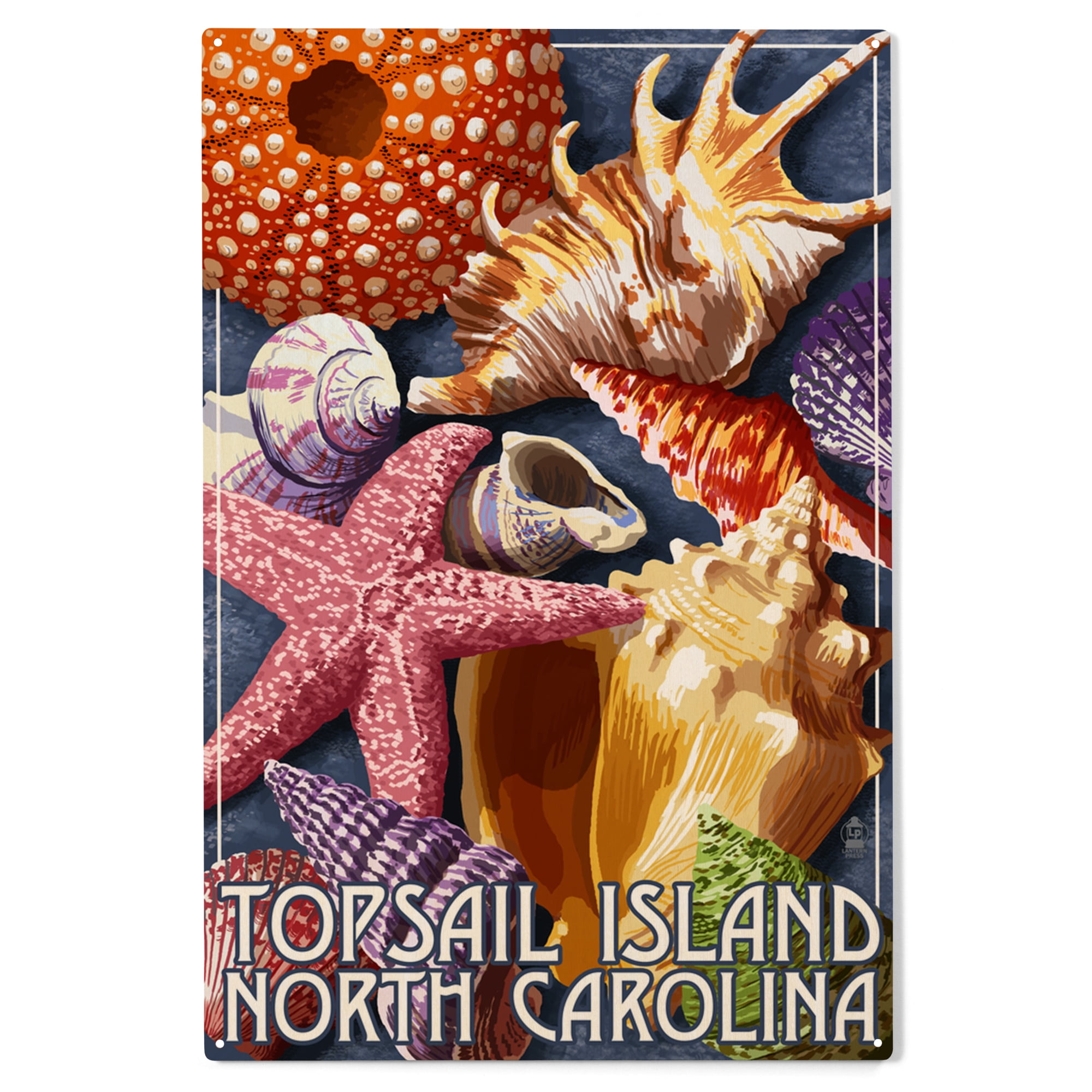 Topsail Island, North Carolina, Shells Birch Wood Wall Sign (10x15 ...