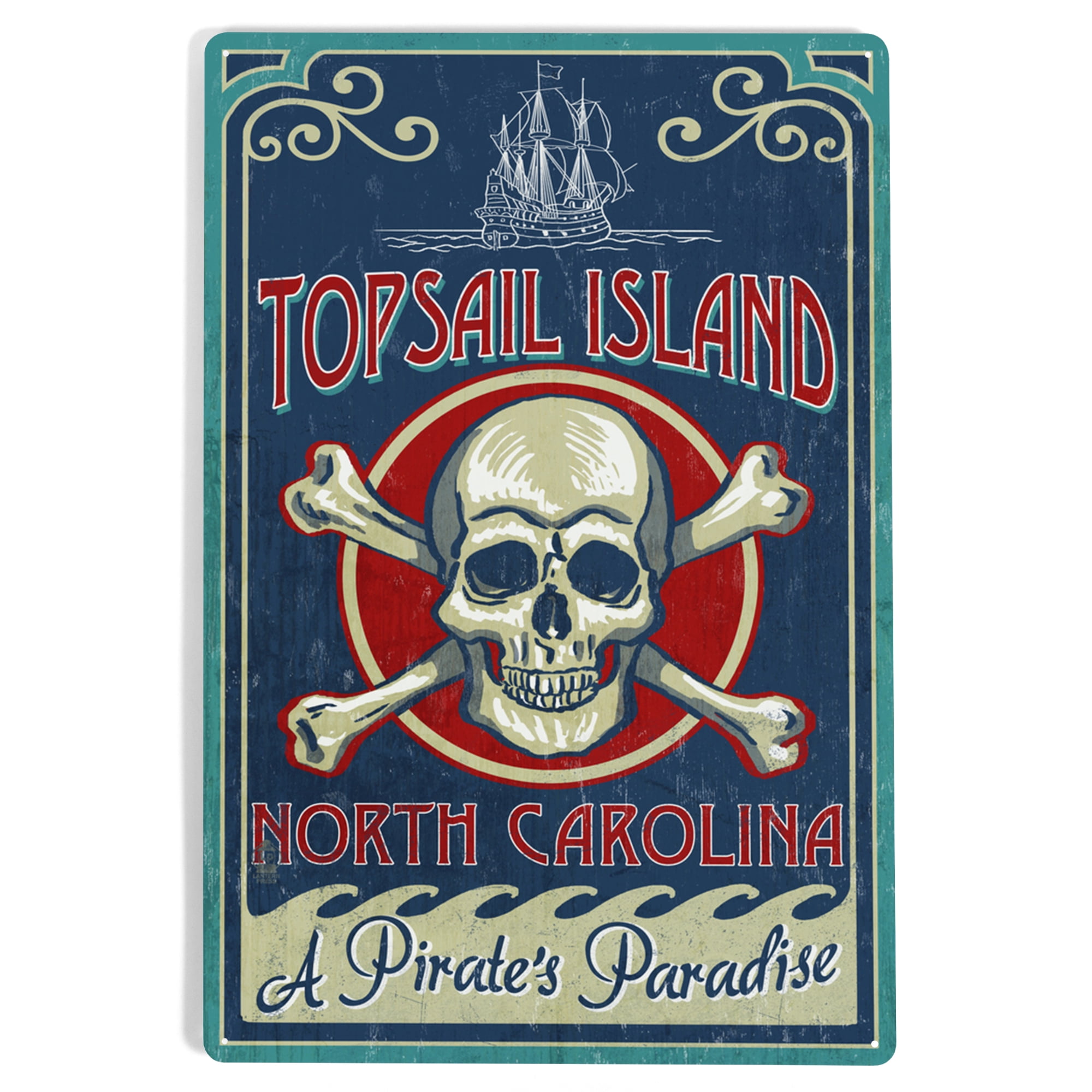 Topsail Island, North Carolina, Skull and Crossbones (12x18 Aluminum ...