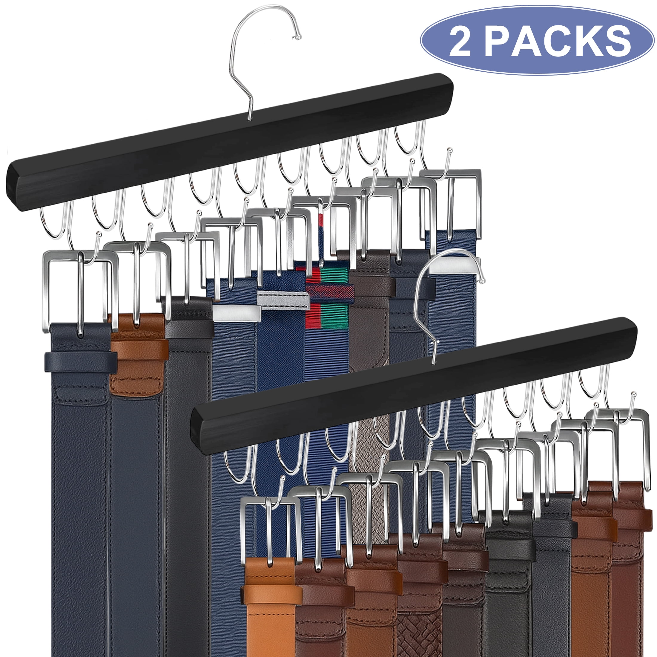 Topsome Belt Hanger for Closet, 2 Pack Sturdy Wood Belt Organizer with ...