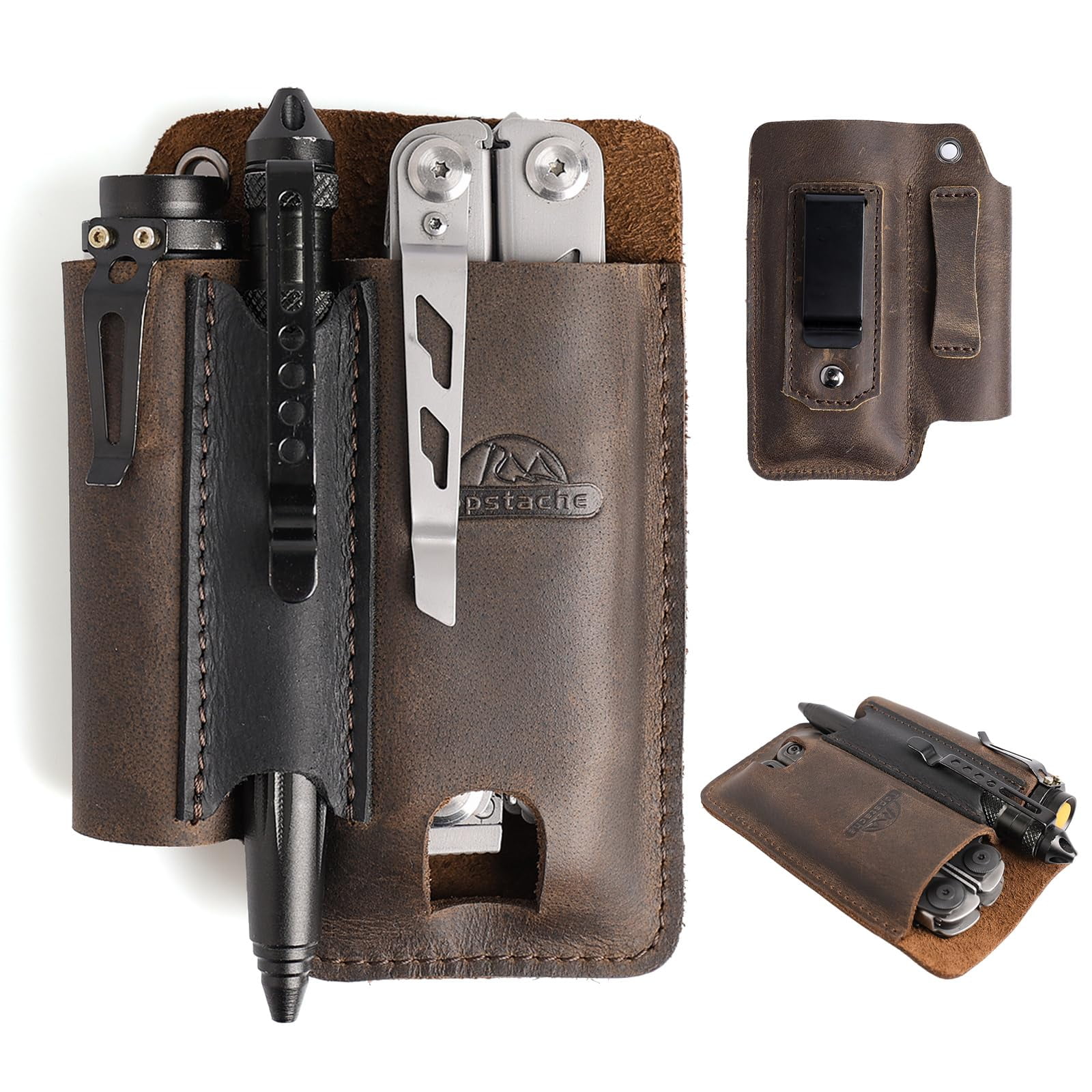 Topstache Leather Multitool Sheath with Belt Clip - Multitool Holster ...
