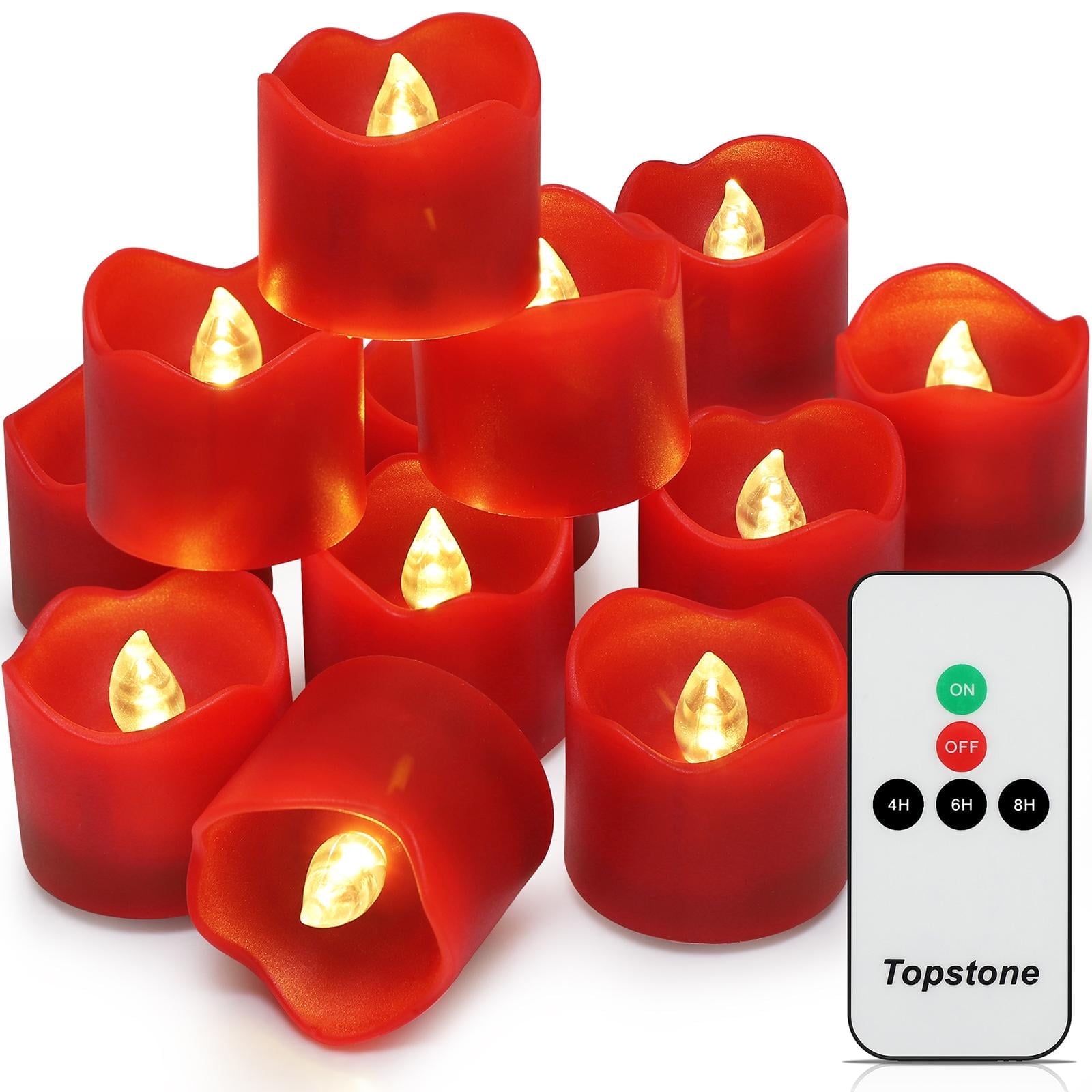 Topstone Flickering Flameless Candles ,Red Tea Lights Candles with ...