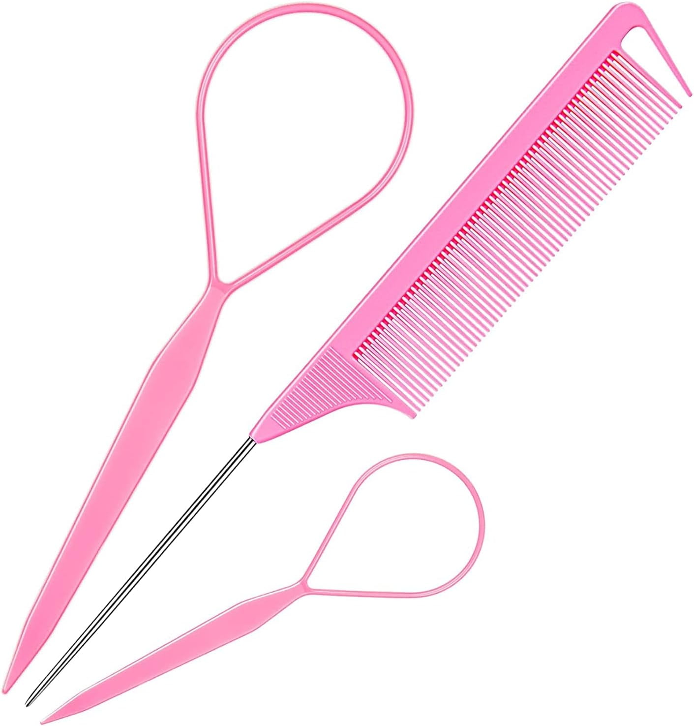 Topsy Tail Hair Tool, French Braid Loop Tool Pink with Rat tail comb ...