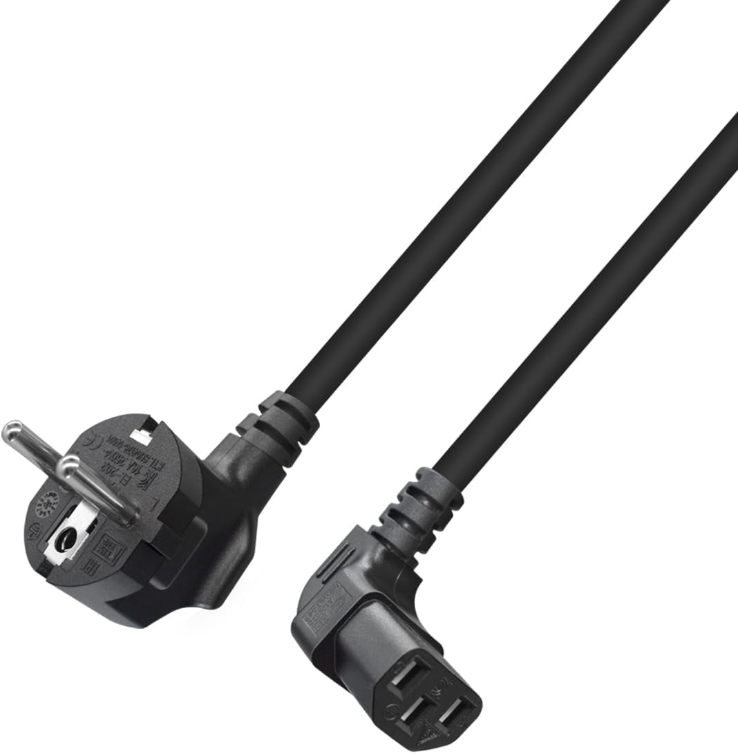 Toptekits EU Europe Schuko to C13 Cable,(3ft/1m) 2-Prong European Schuko to Down Angled C13 ...