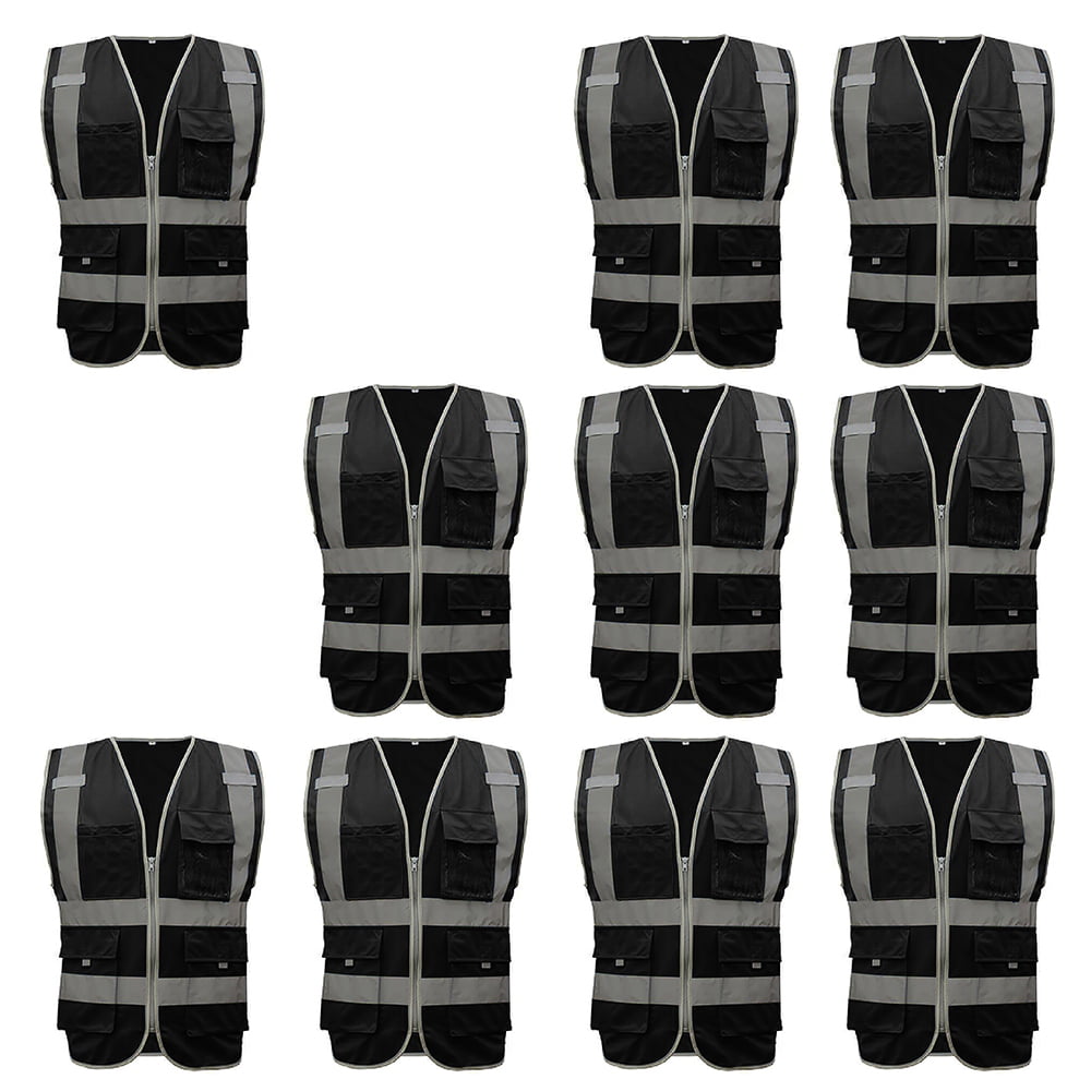 Toptie 10 Packs High Visibility Safety Reflective Vest with 9 Pockets ...